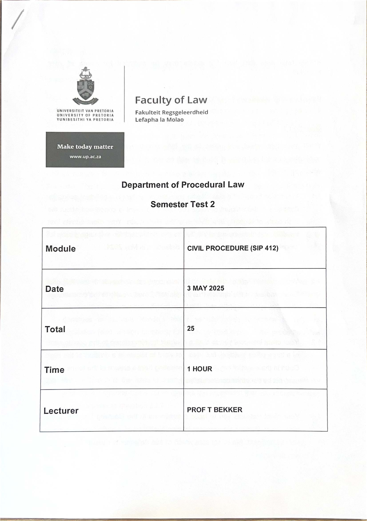 SIP 412 Semester Test 2: Civil Procedure Insights & Legal Scenarios ...