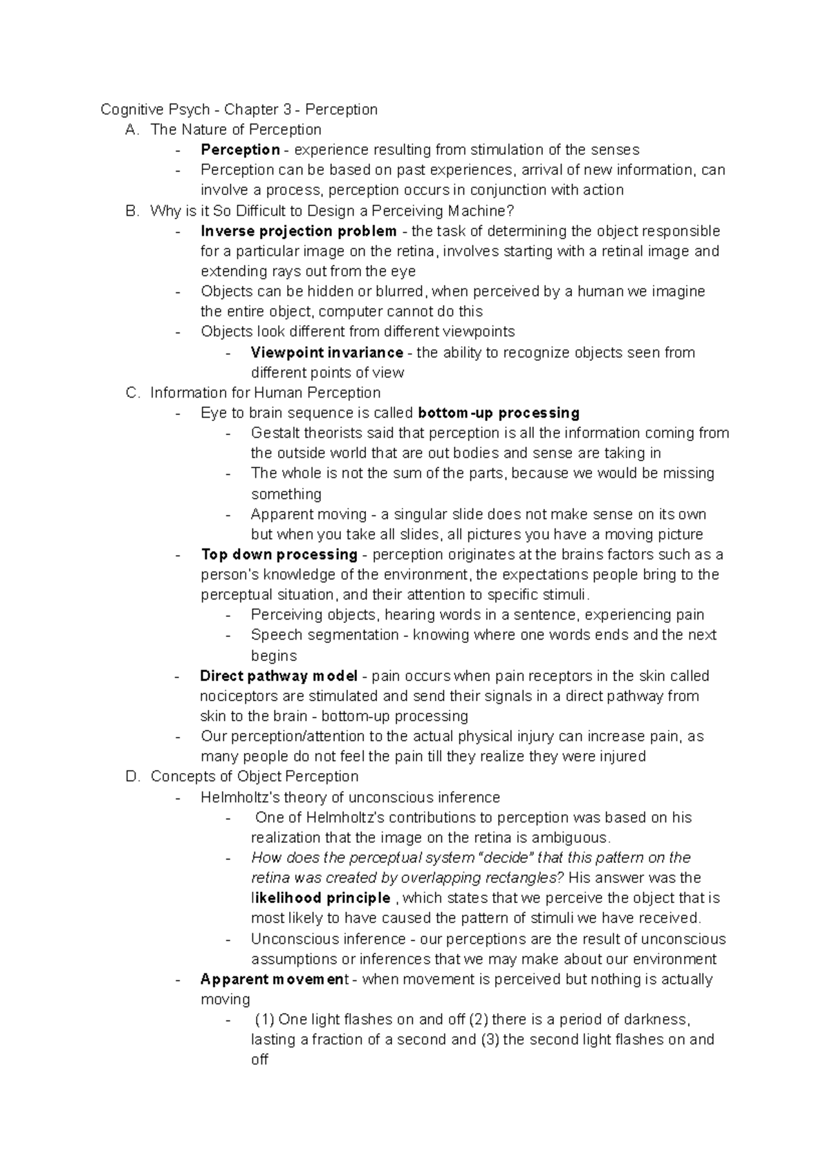 Cognitive Psych - Chapter 3 - Perception - Cognitive Psych - Chapter 3 ...