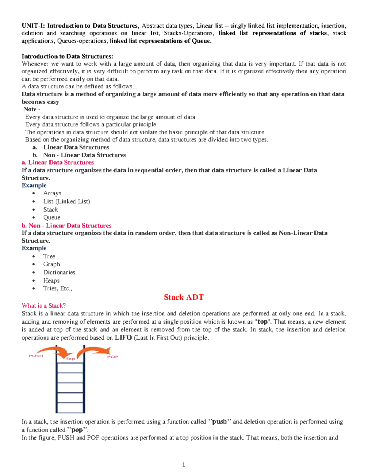 DS-UNIT-I: Comprehensive Notes on Data Structures and Linked Lists ...