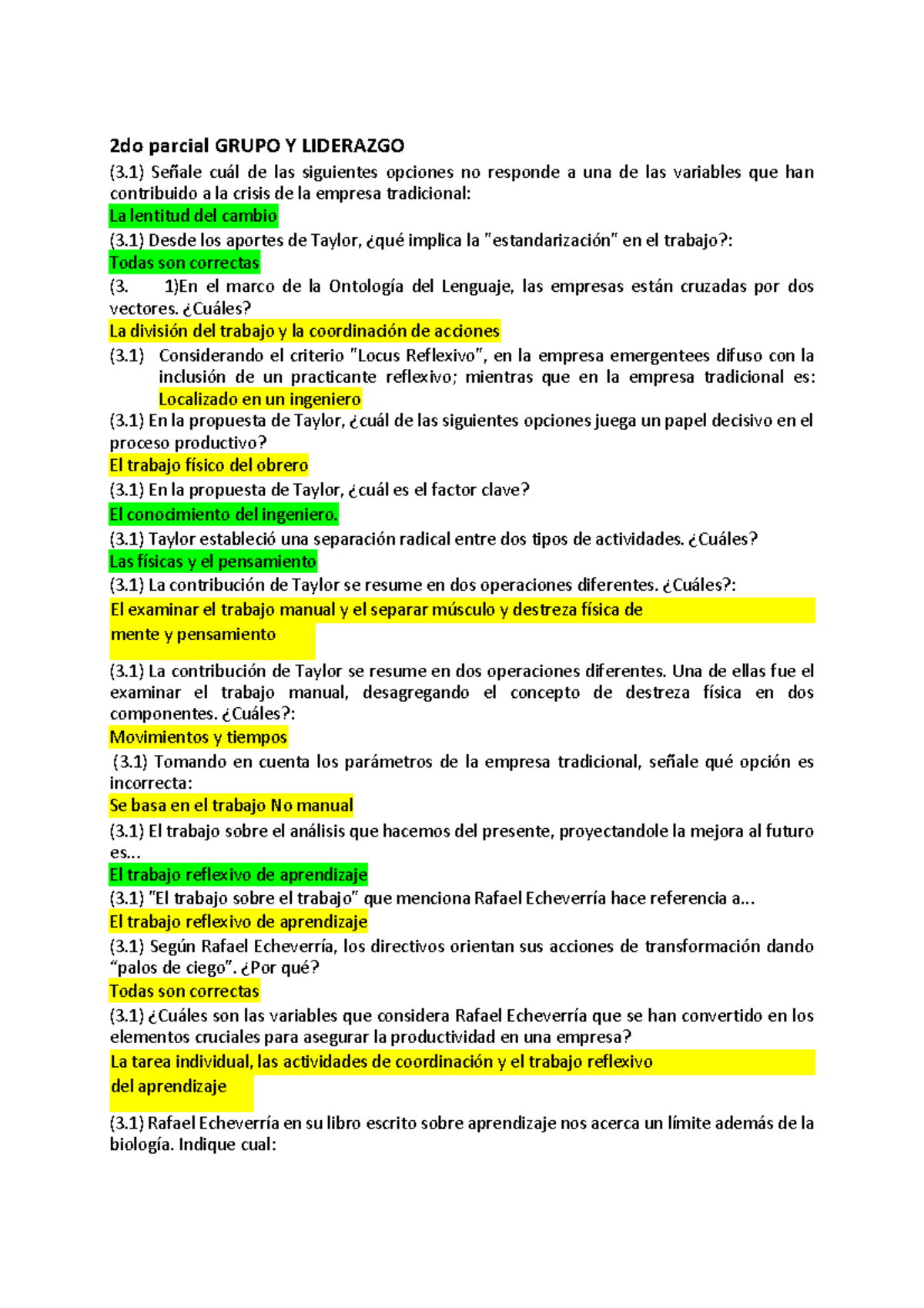 Preguntero Grupo y Liderazgo 2do Parcial - Warning: TT: undefined function: 32 Warning: TT ...