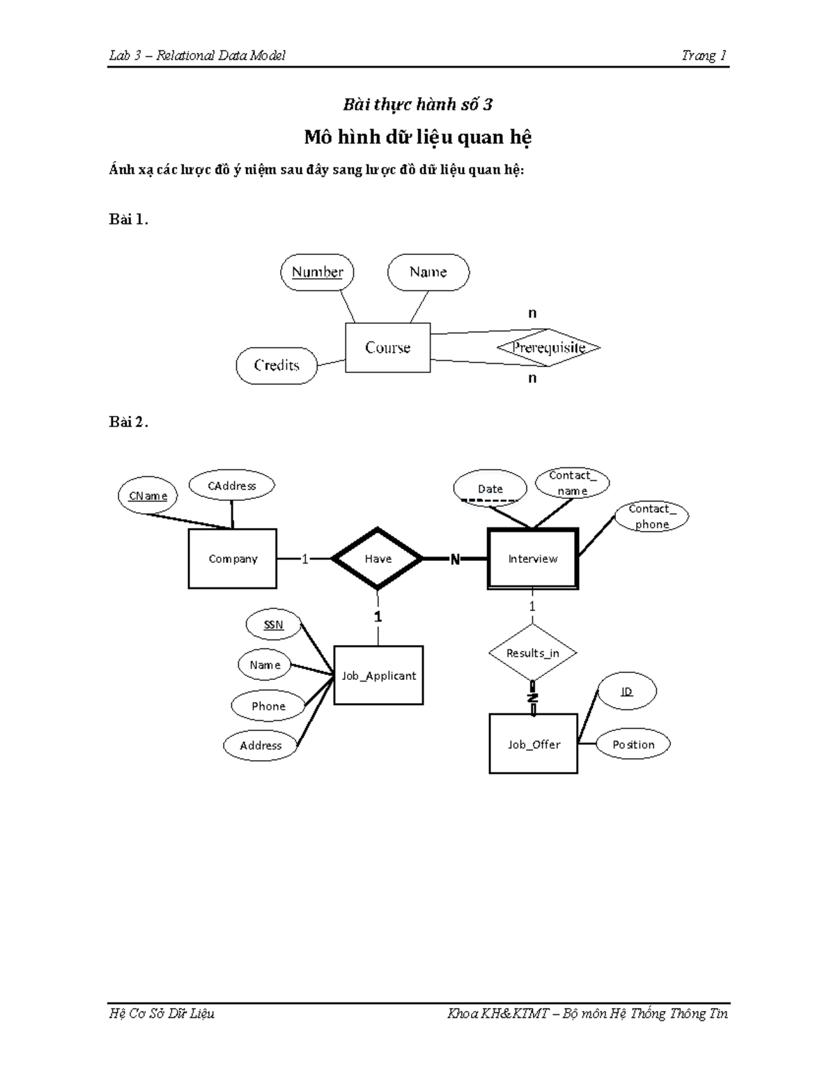 Lab3 EERD Relational Mapping - Database Systems - Bài thực hành số 3 Mô ...