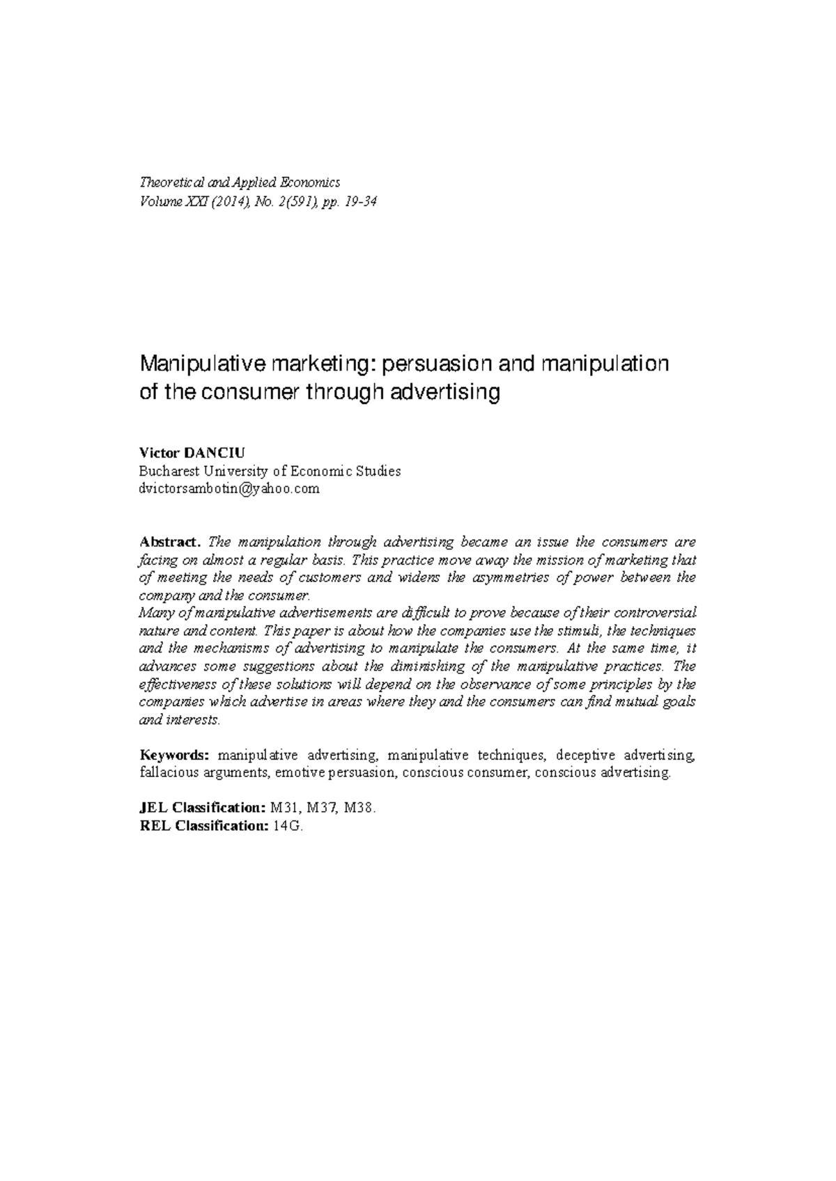 Manipulative Marketing: Persuasion & Consumer Deception in Ads (ECO 591 ...