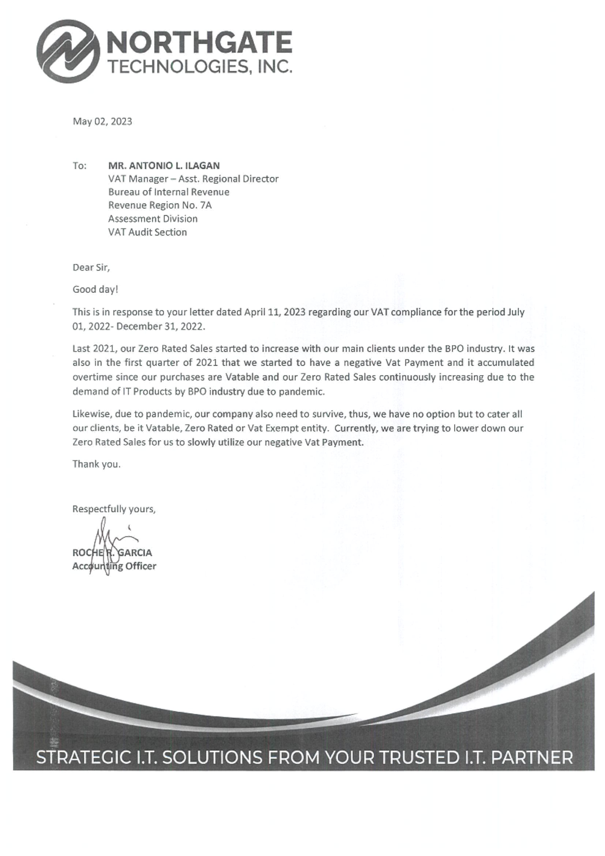BIR Letter Response - VAT Compliance Audit YEA - Studocu