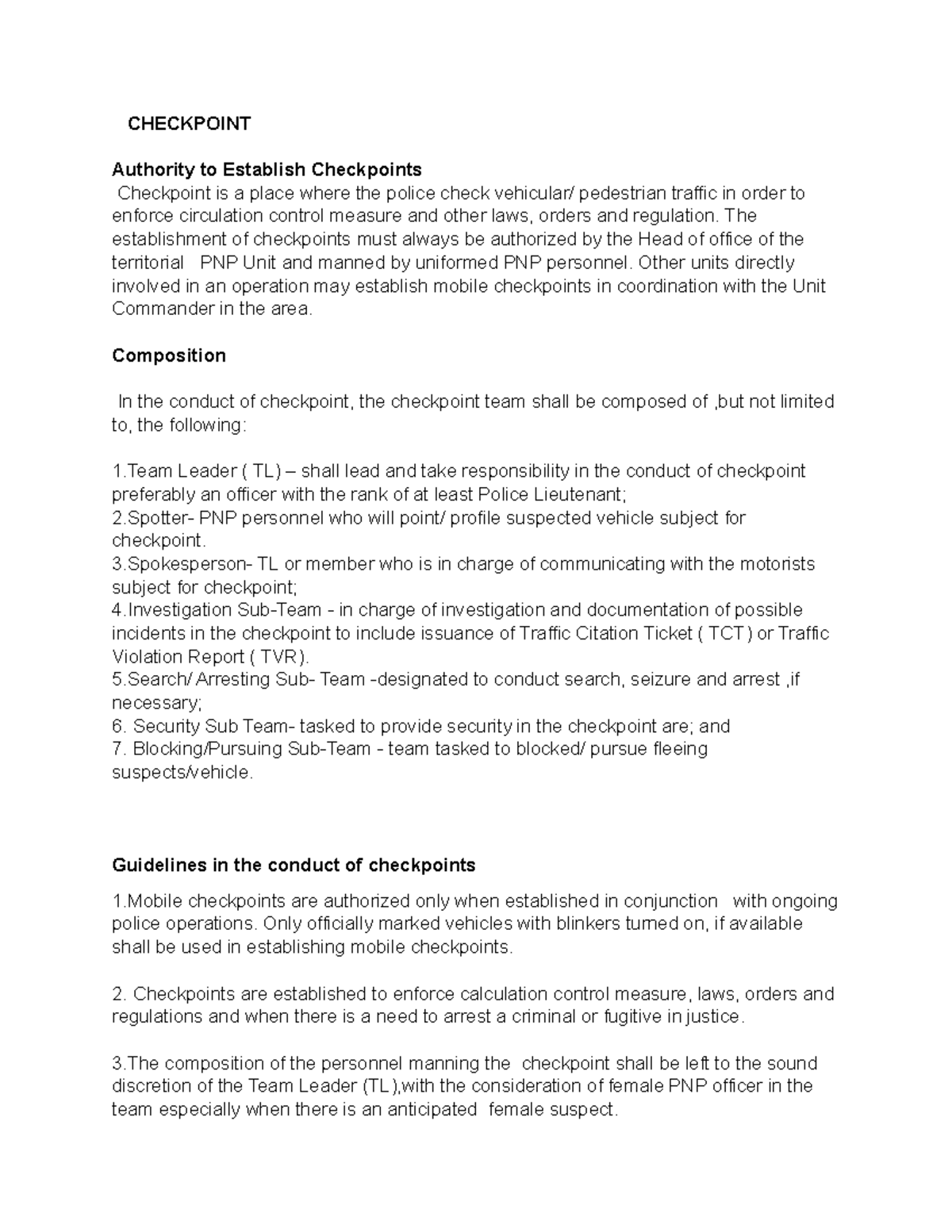 PNP Checkpoints: Detailed Procedures and Guidelines for Operations ...