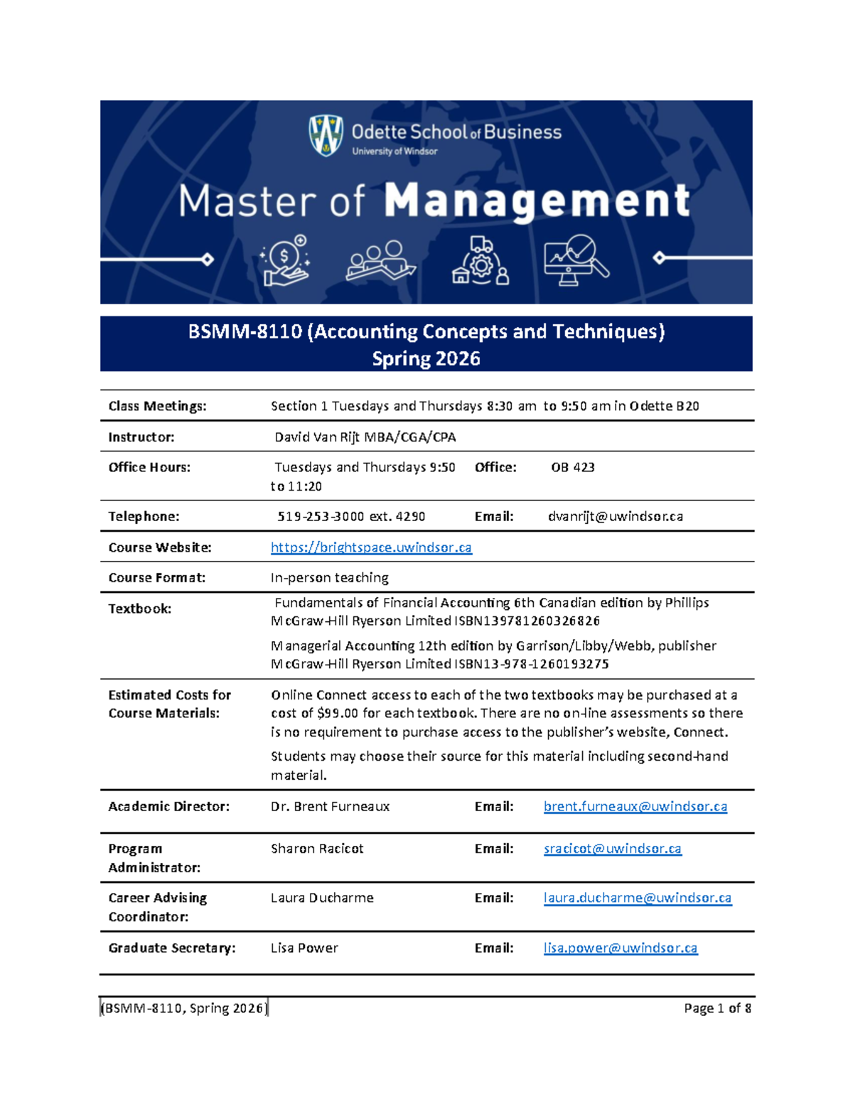 BSMM-8110 S26 Financial Accounting Course Outline - Spring 2026 - Studocu
