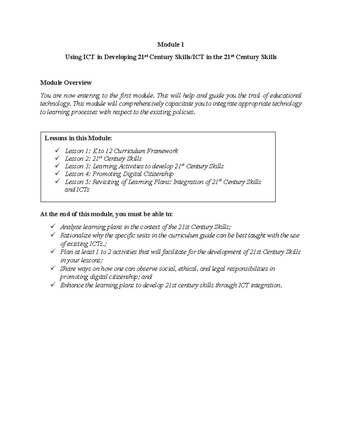 "Module 1: Integrating ICT to Develop 21st Century Skills (EDUC 101 ...