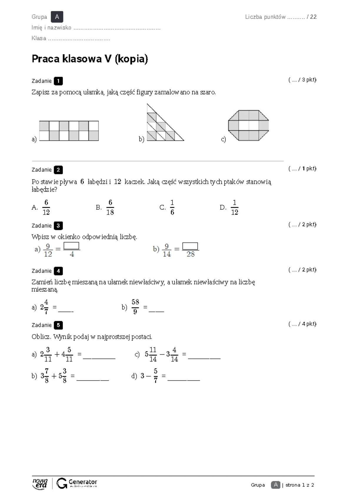 Diagnoza Całoroczna z Matematyki dla Klasy VI - ZADANIA 1-14 - Studocu