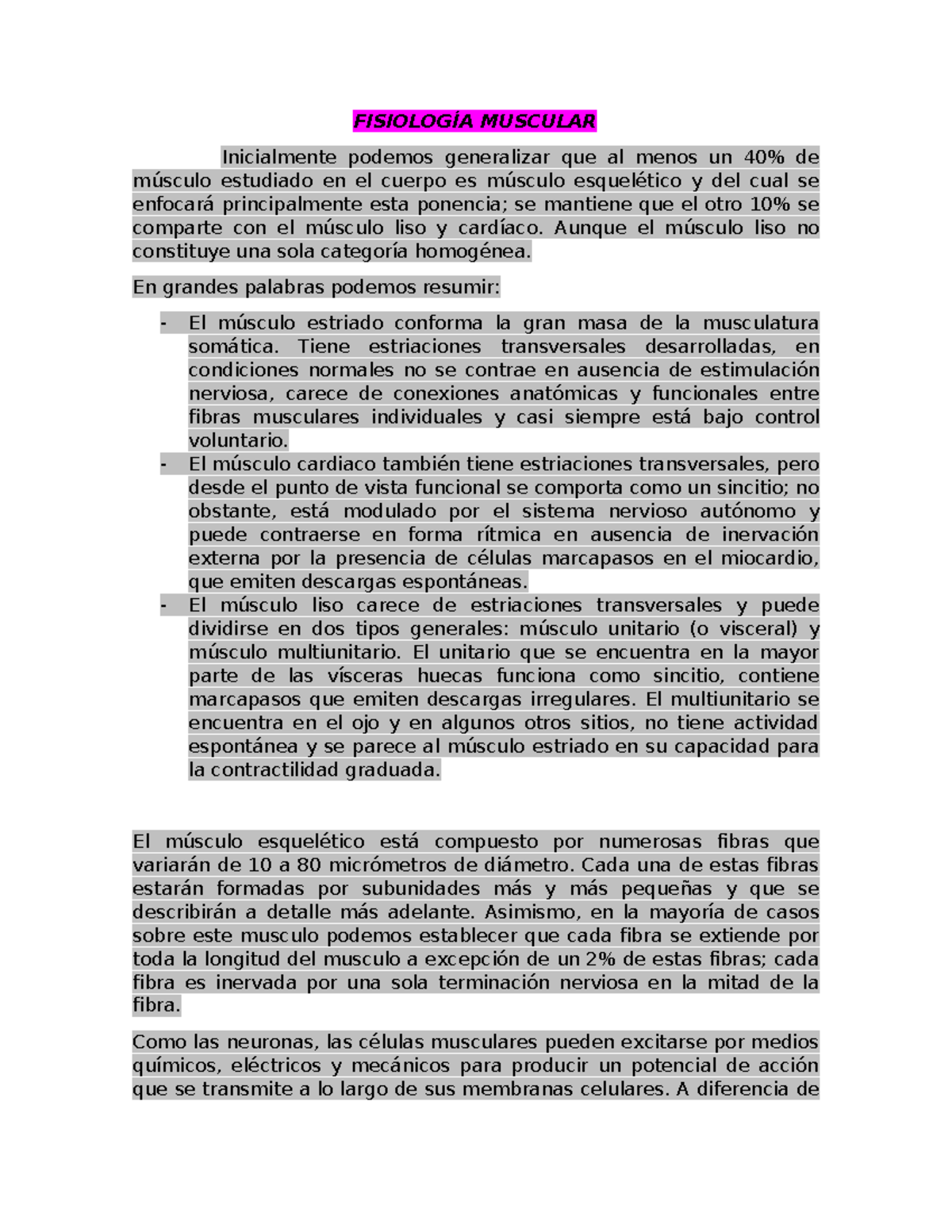 FISIOLOGÍA MUSCULAR: Análisis de la Unidad Funcional del Músculo - Studocu