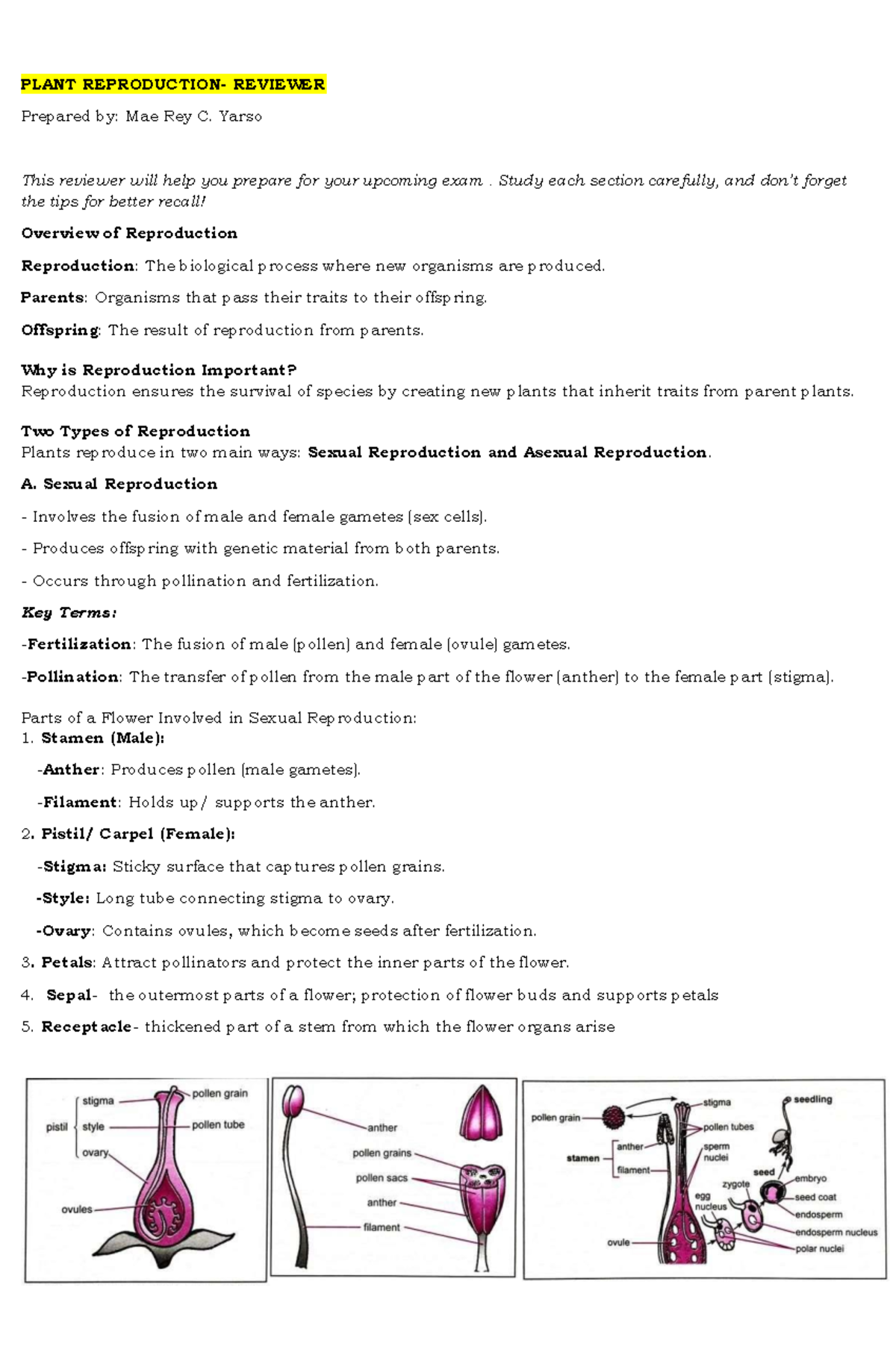 Reviewer for plant reproduction - PLANT REPRODUCTION- REVIEWER Prepared ...