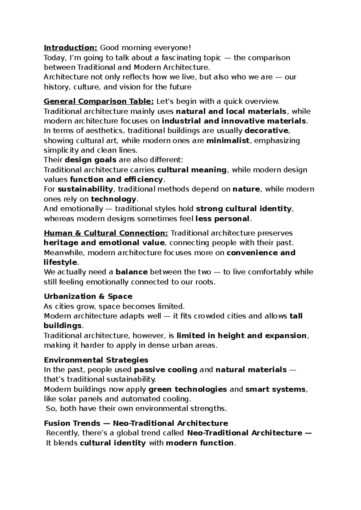ARCH 101: Traditional vs Modern Architecture Comparison Essay - Studocu