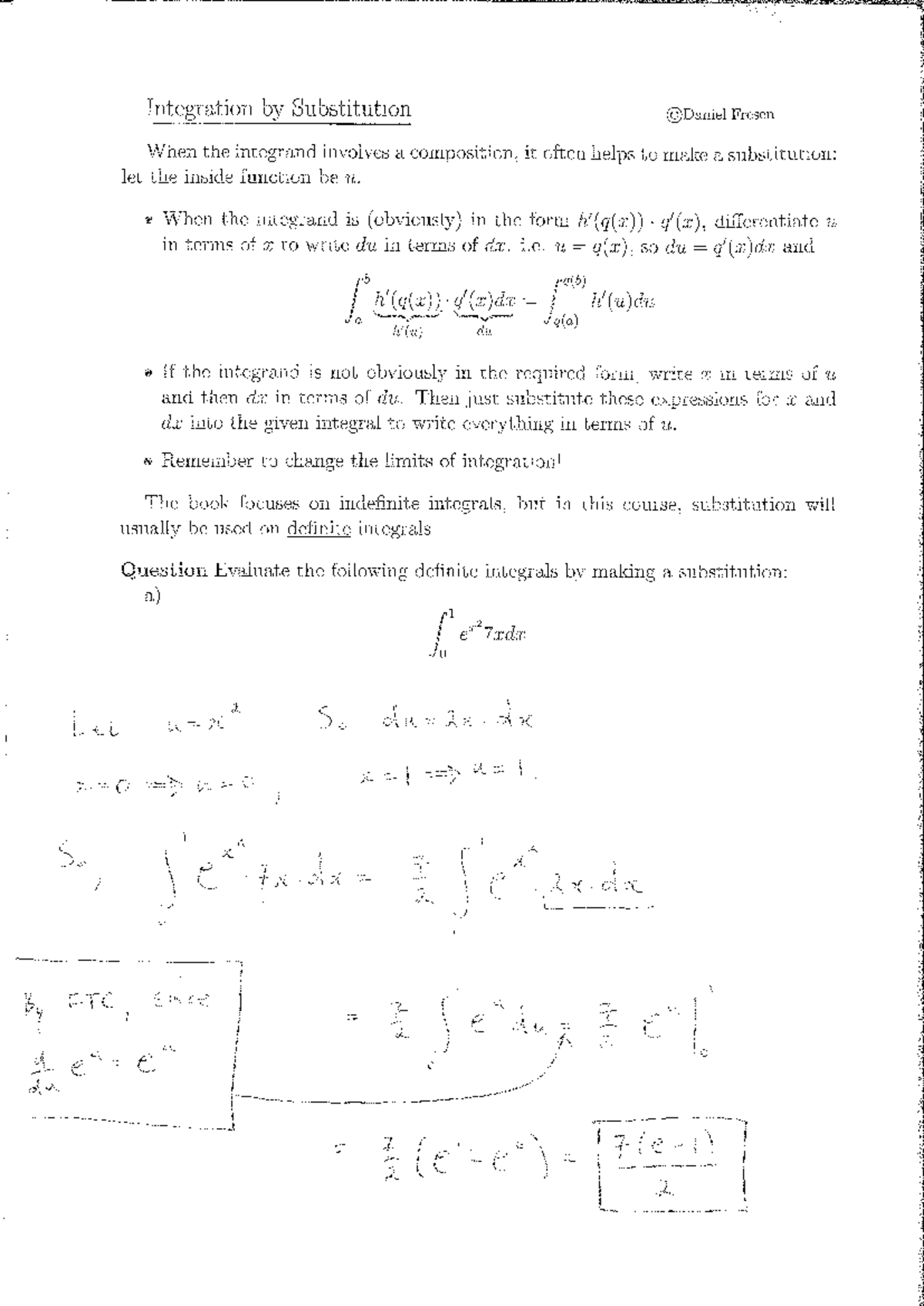 Unit 1.5 Substitution - Lecture Notes on Definite Integrals - Studocu