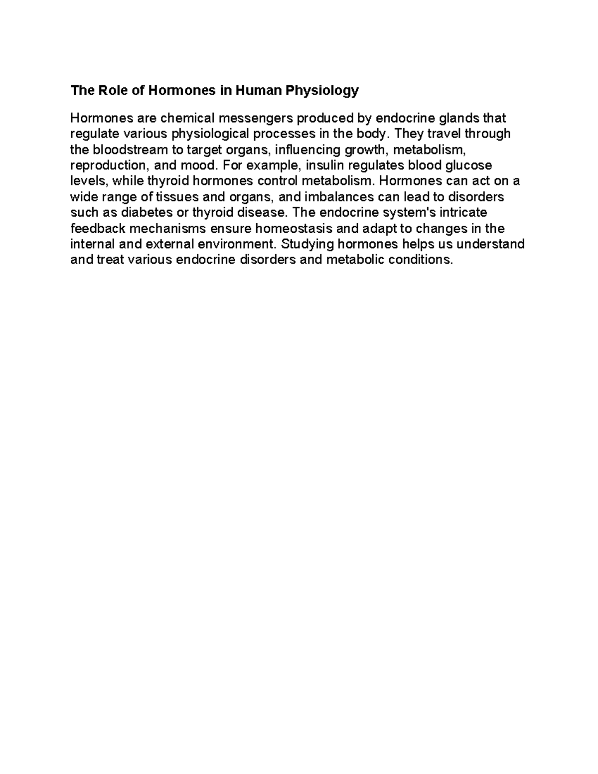 The Role of Hormones in Human Physiology: A Comprehensive Overview ...