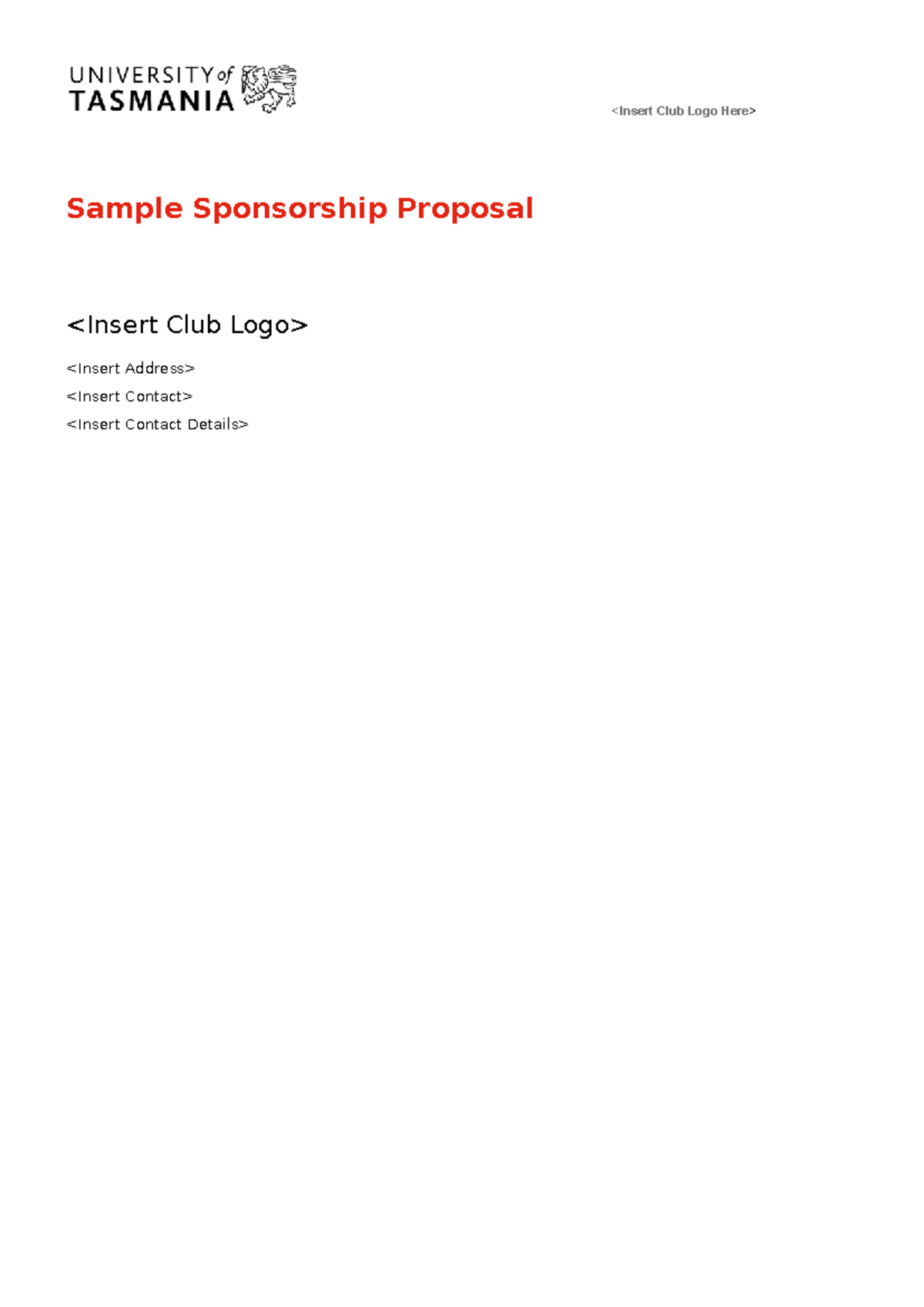 Sponsorship Proposal Template for Club Partnerships - Studocu