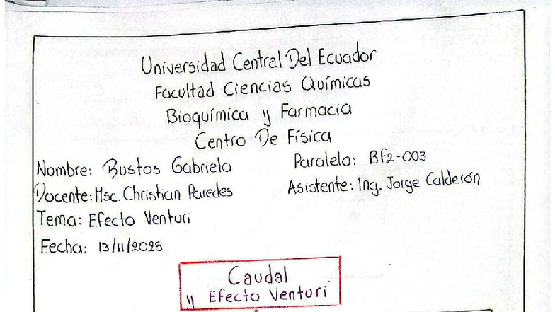 Bustos Gabriela: Efecto Venturi y Caudal Bf2-003 - Studocu
