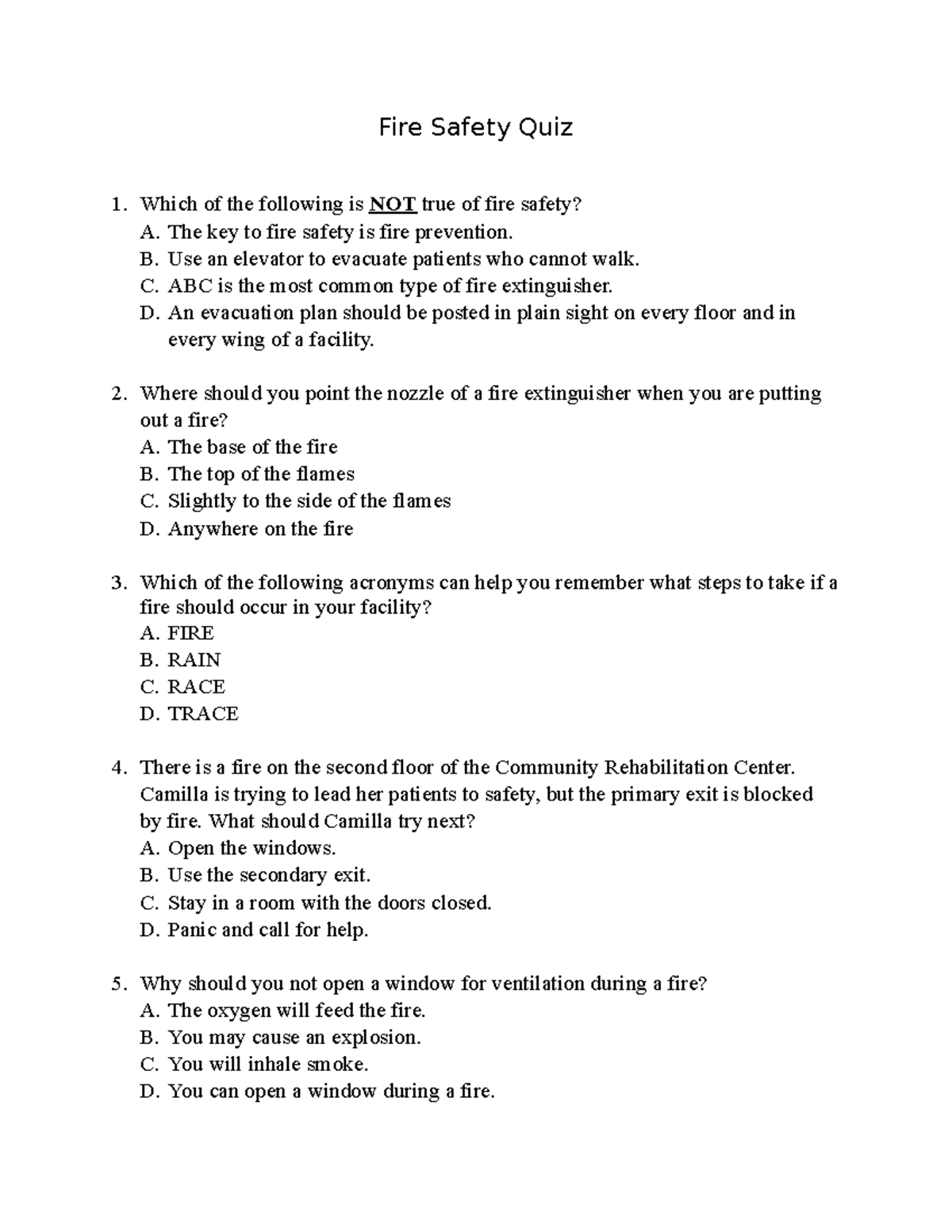 FIRE 101: Essential Fire Safety Quiz for Emergency Preparedness - Studocu