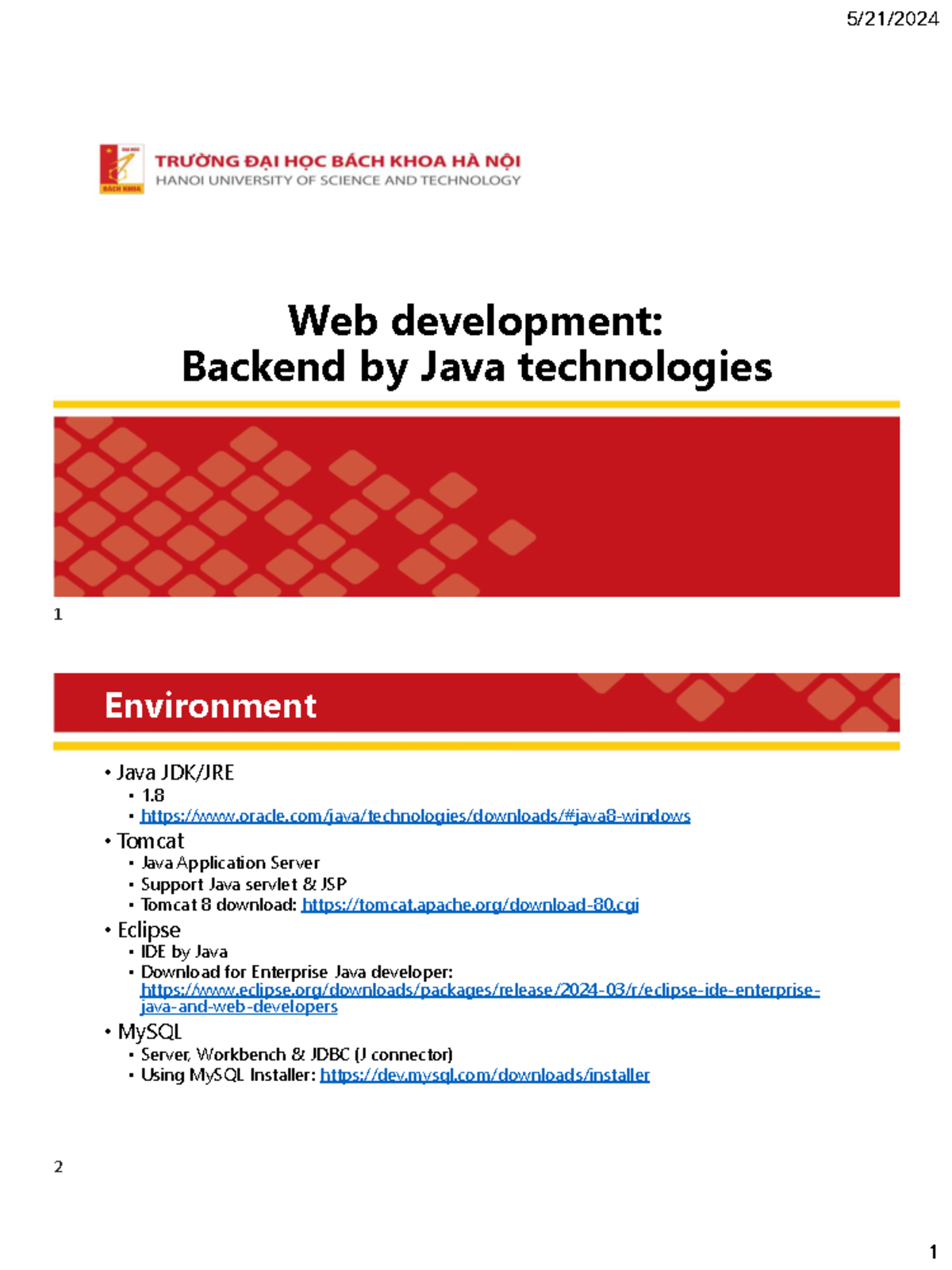 Handout 07. Backend by Java technologies (environment setup) - Web ...