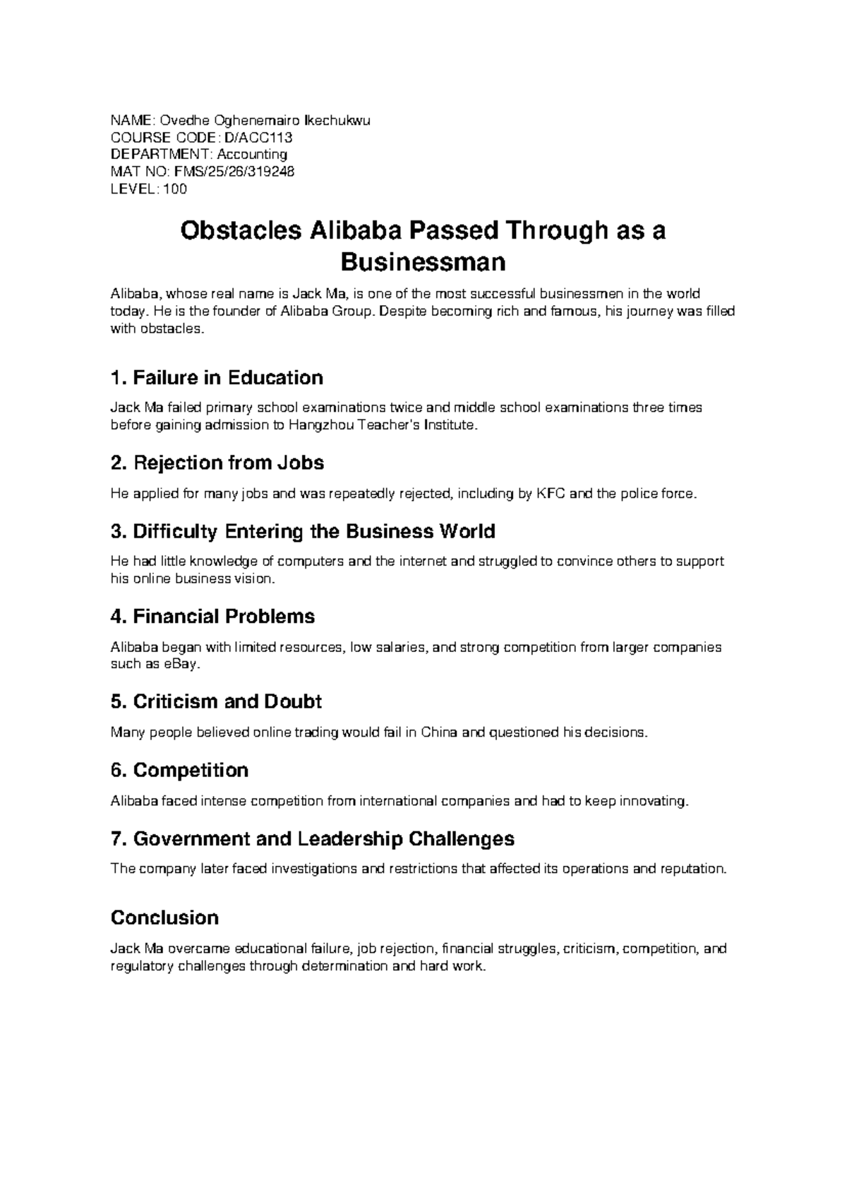 Obstacles Faced by Jack Ma: A Case Study on Alibaba's Journey - Studocu