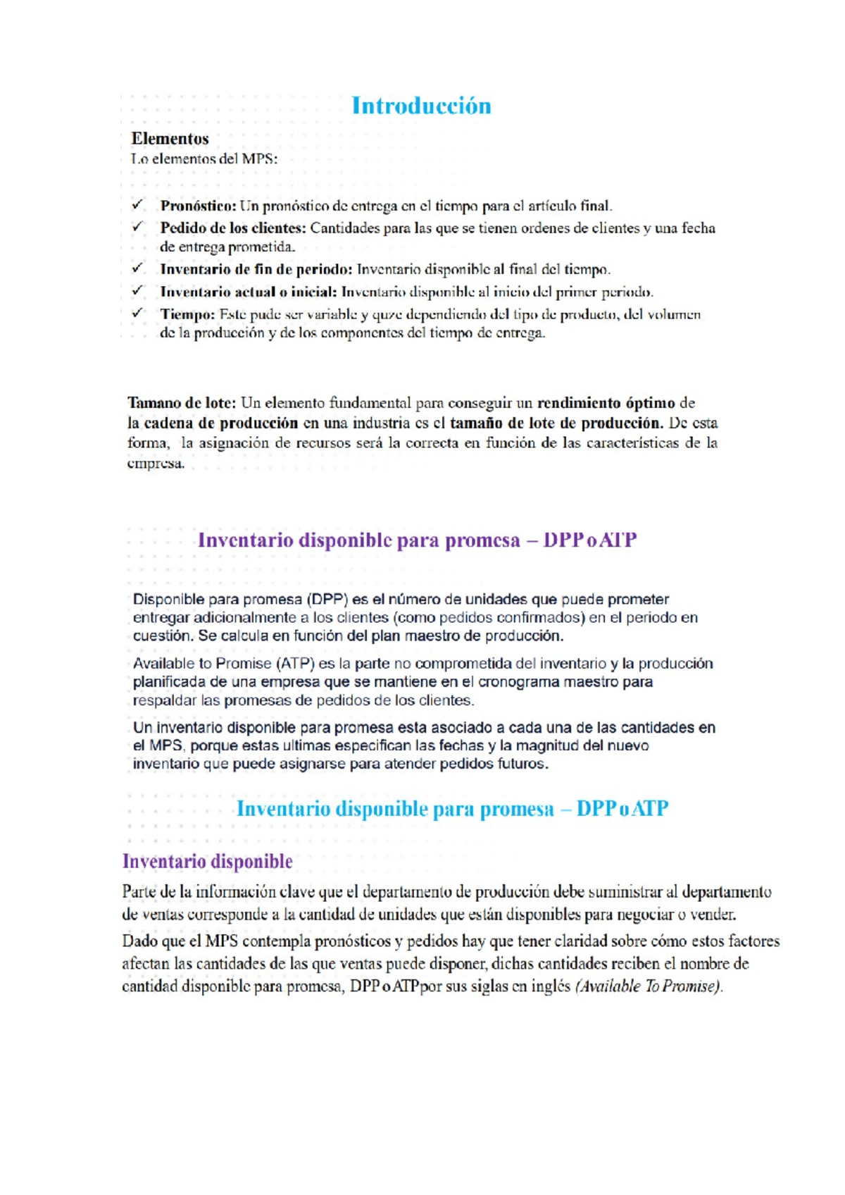 Planeación y Control de Operaciones: MPS y Cálculo de DPP (Doc1) - Studocu