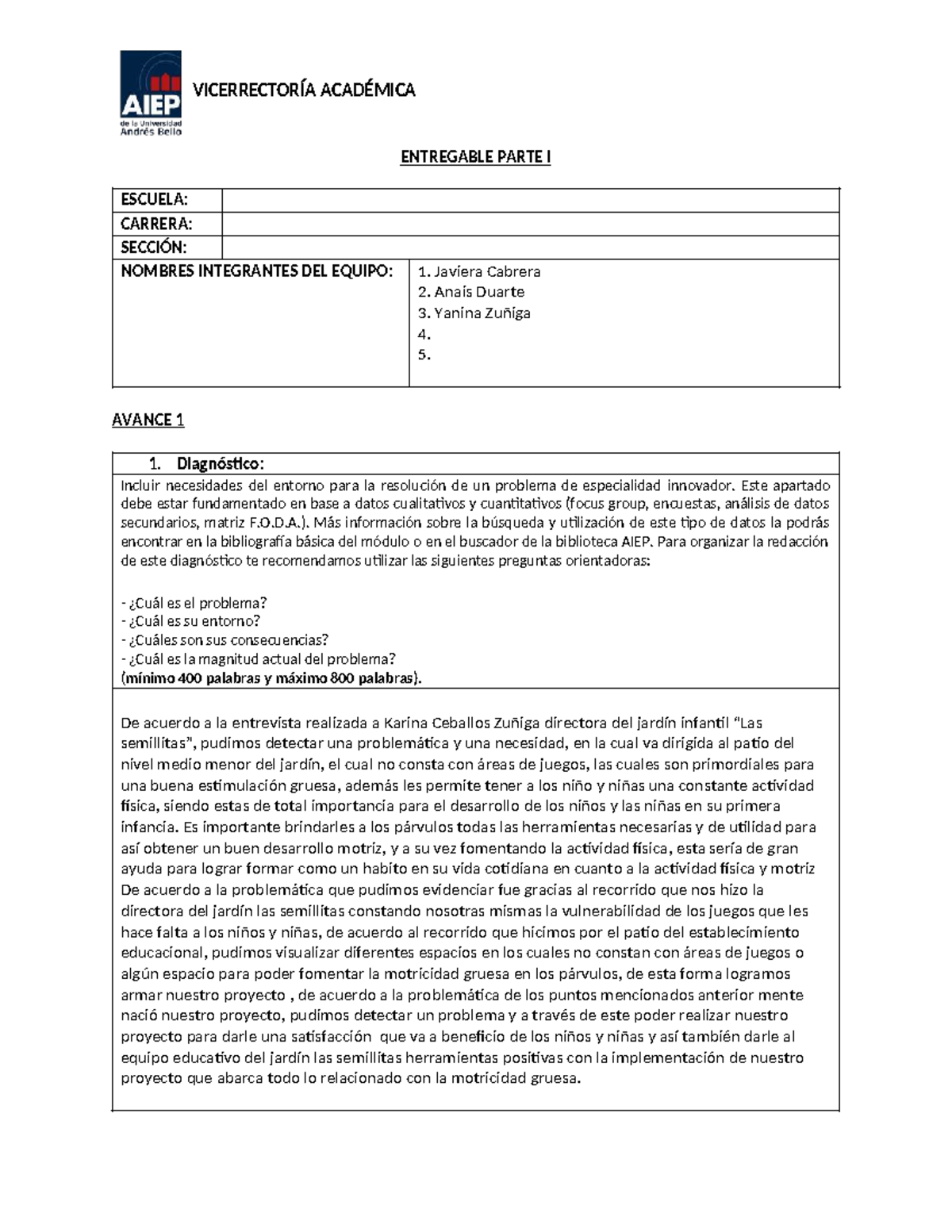 Informe del Proyecto Innovador en el Jardín Infantil - Entregable 2 ...