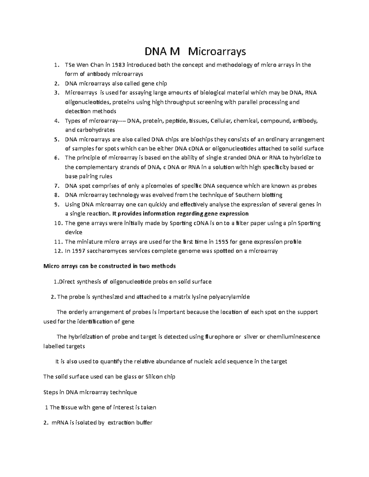 DNA Miicro Array - Bioinformatics - DNA M Microarrays TSe Wen Chan in ...