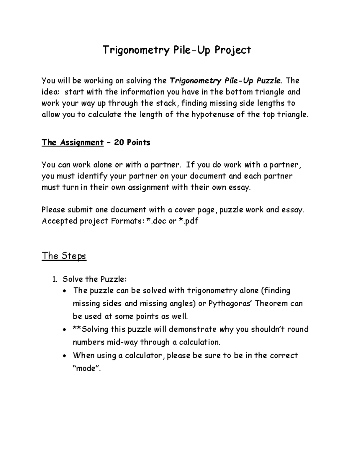 Trig Pile Up Project: Solving the Trigonometry Puzzle - Studocu