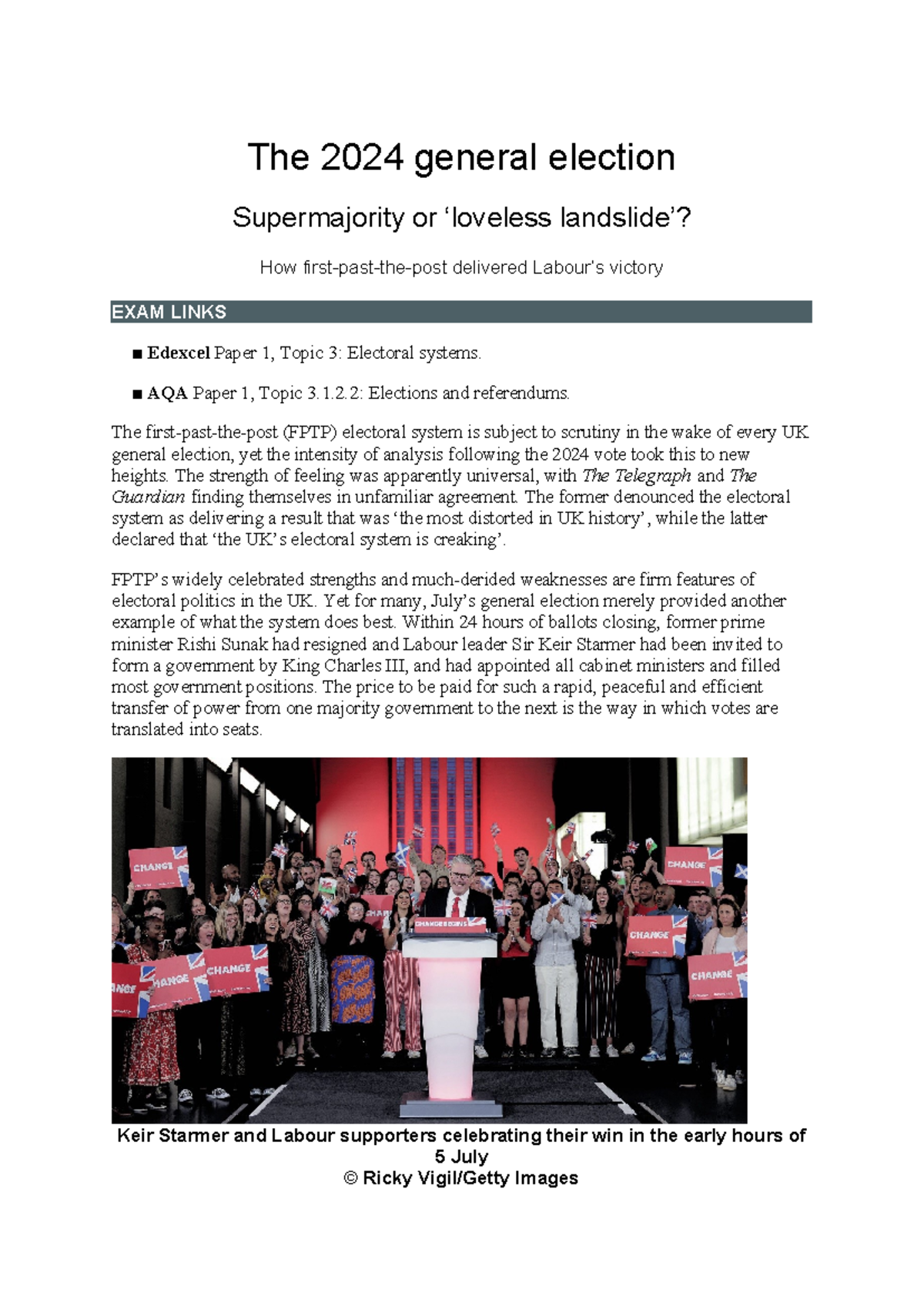 2024 General Election Analysis: FPTP System Scrutiny and Outcomes - Studocu