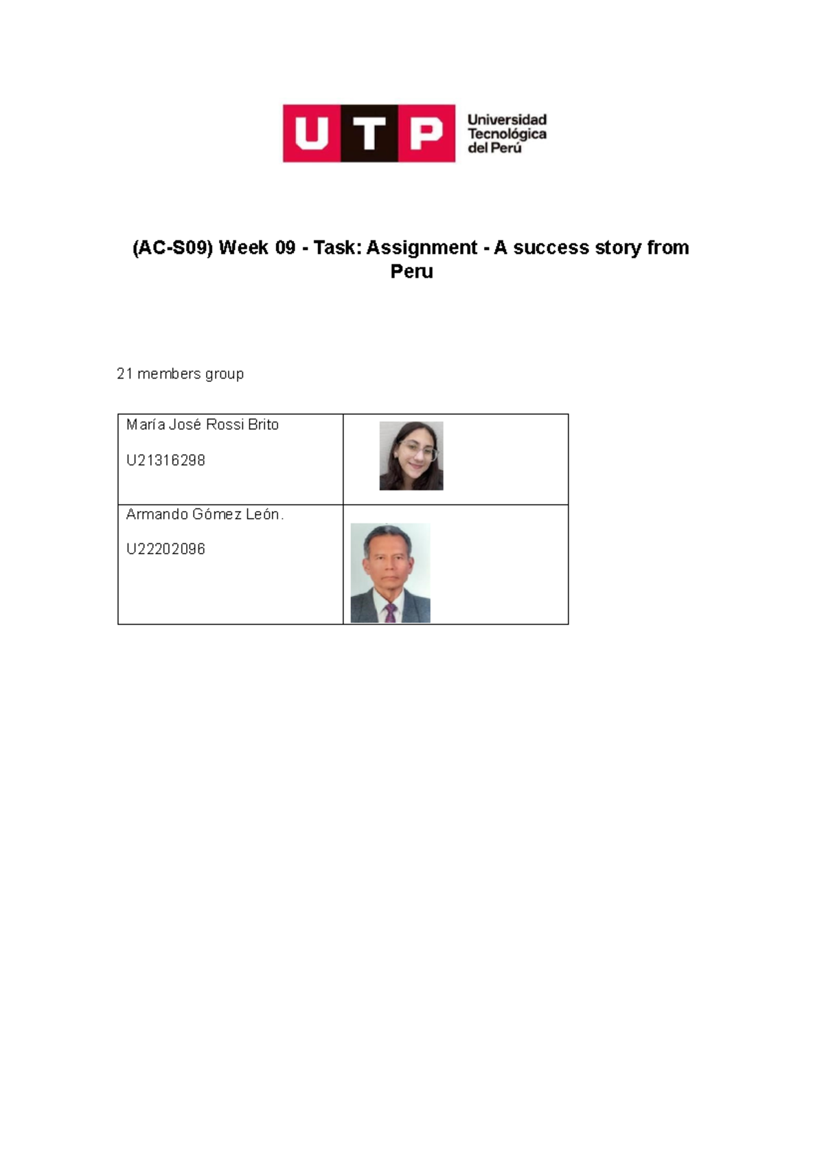 (AC-S09) Week 09 - Task Assignment - A success story from Peru - Ingles IV - U - Studocu