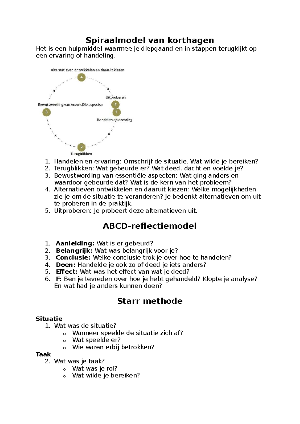 Reflectiemethode voor Sport en Bewegen: Spiraalmodel van Korthagen - Studeersnel