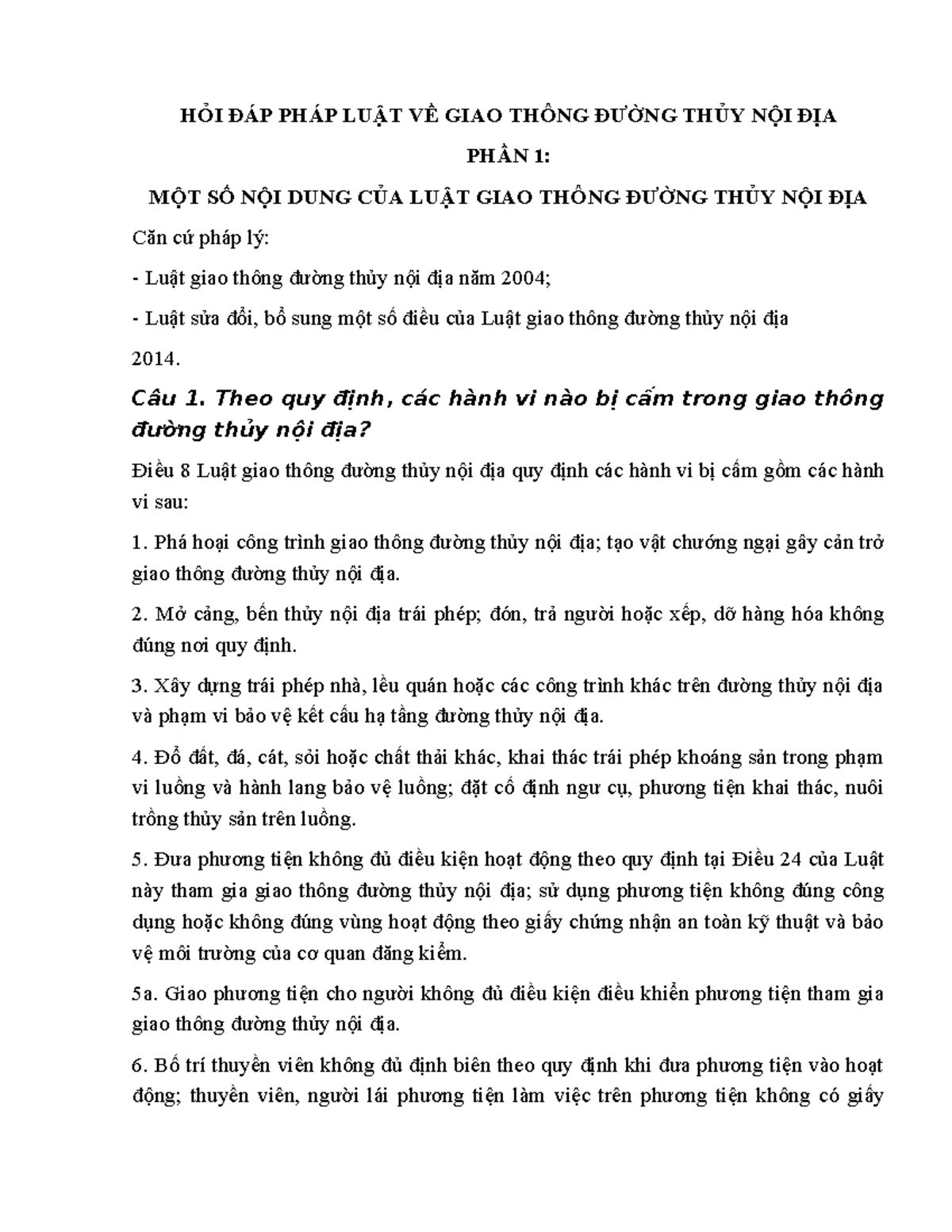 Hoi dap phap luat ve giao thong duong thuy noi dia - HỎI ĐÁP PHÁP LUẬT ...