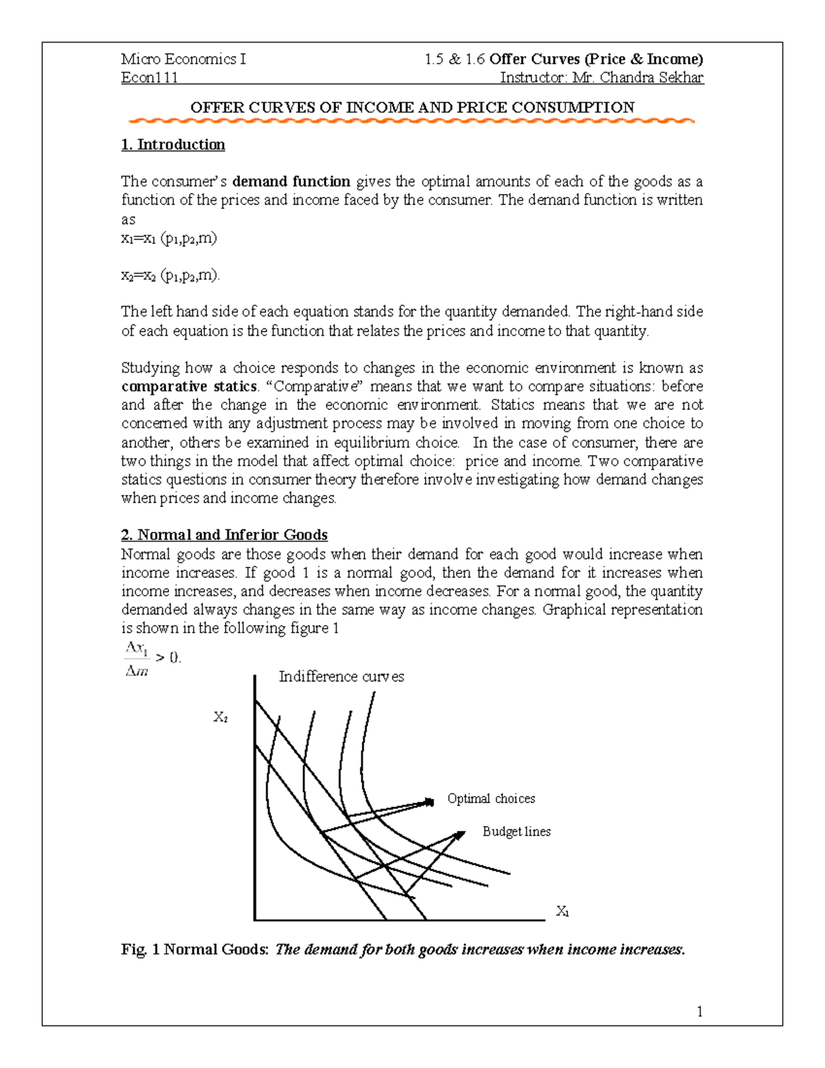 Micro Economics I: Offer Curves of Income & Price Consumption - Studocu