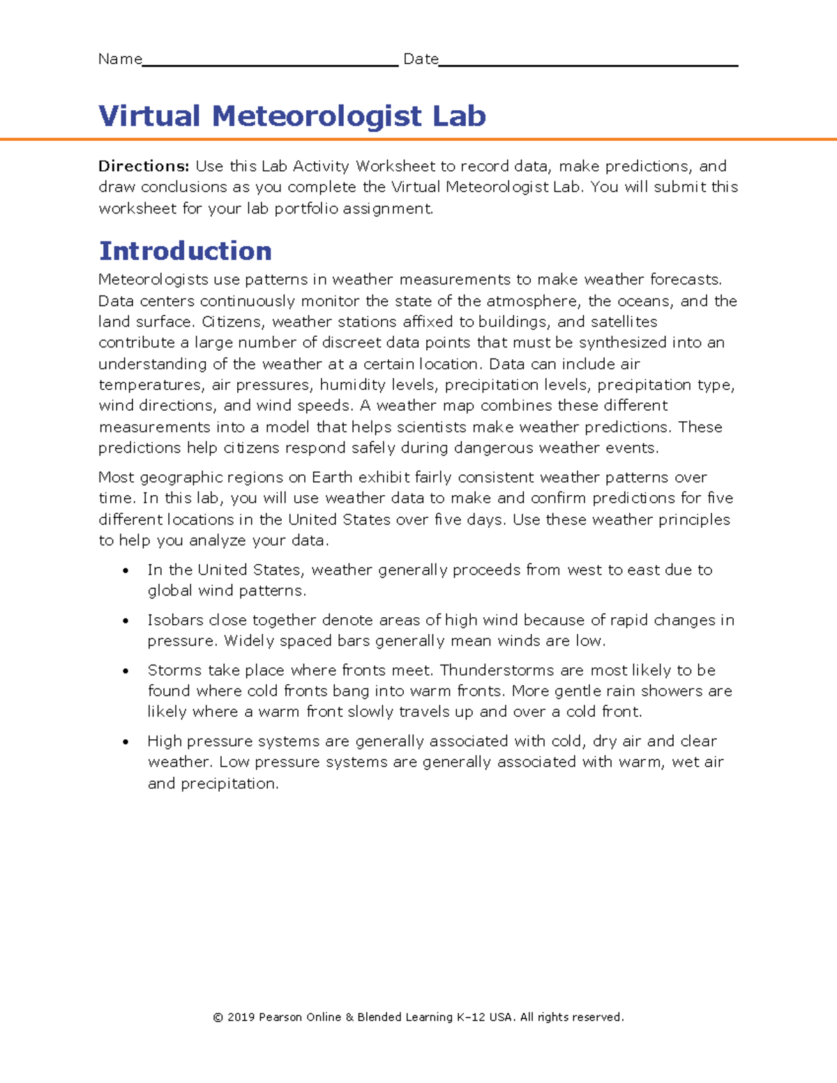 Virtual Meteorologist Lab Directions & Data Recording Guide - Studocu