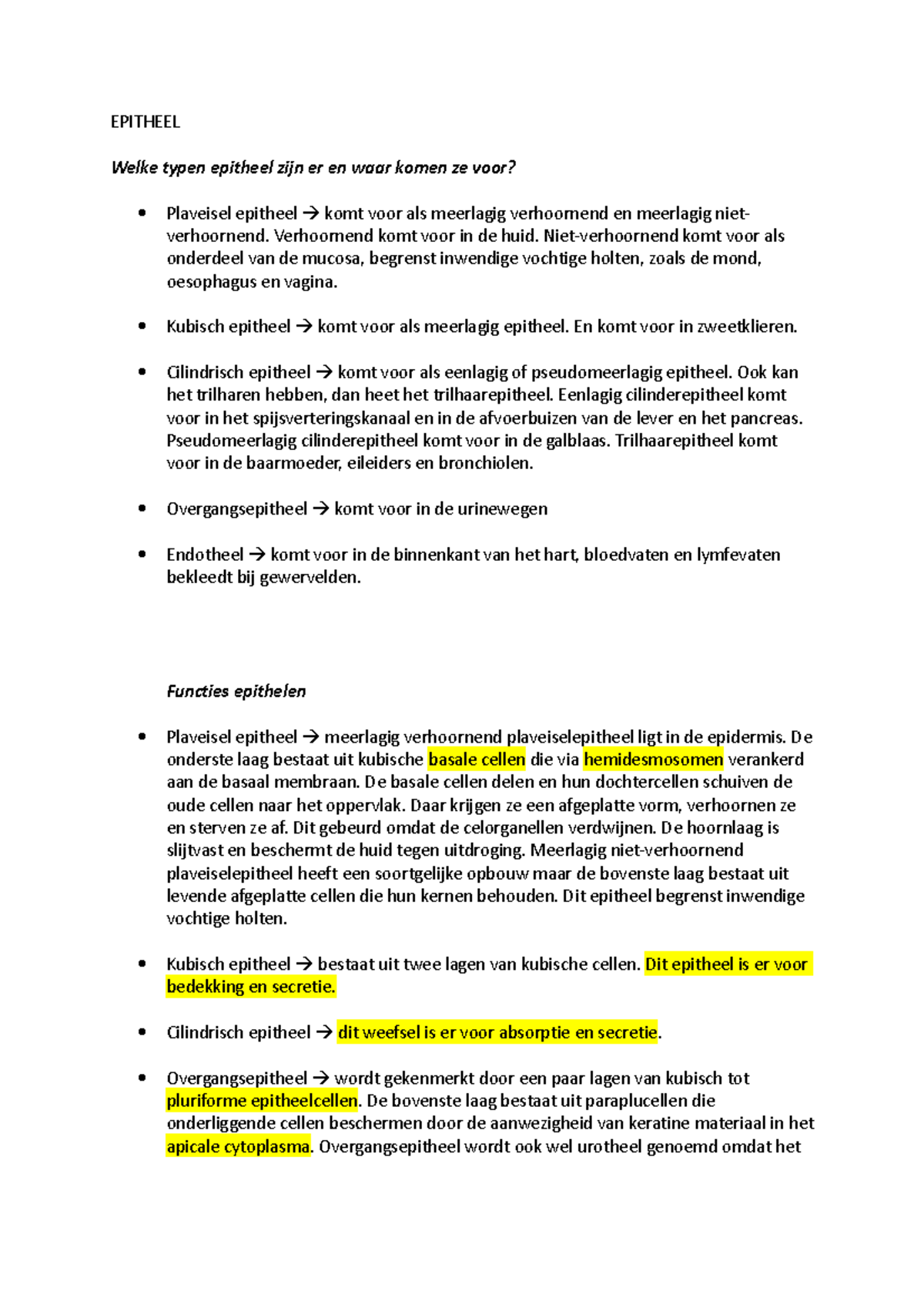 Epitheel en Bindweefsel: Typen, Functies en Kenmerken Samenvatting ...