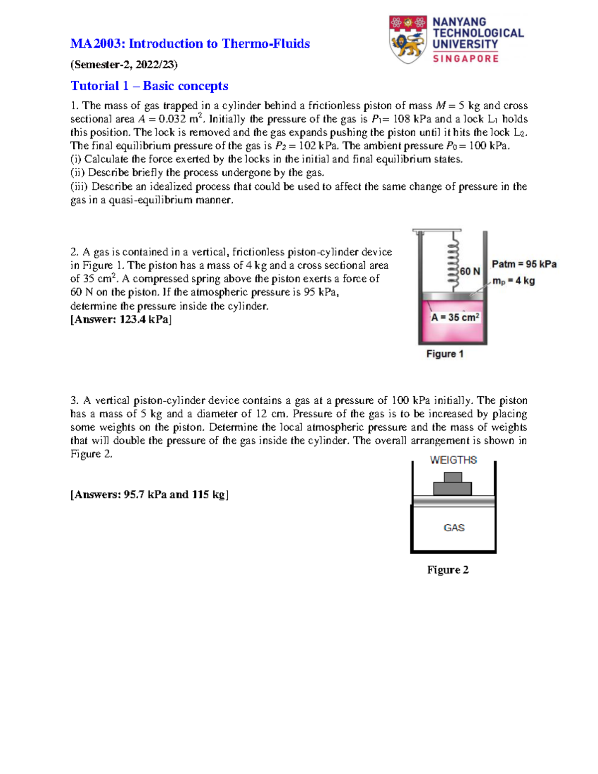 23246313 - ma2003 latest tutorial - MA2003: Introduction to Thermo ...