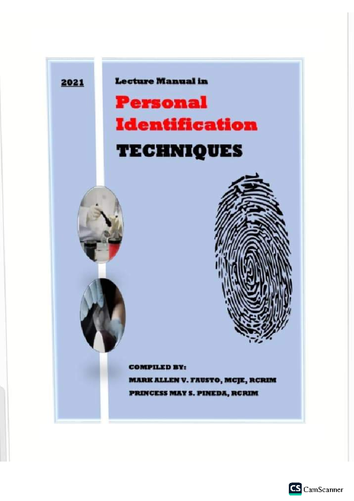 CS 2021 Lecture Manual: Personal Identification Techniques - Studocu