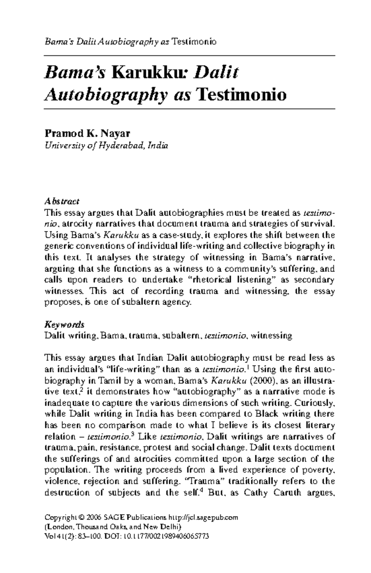 Bama s Karukku Dalit Autobiography as Te - Bama’s Karukku: Dalit ...
