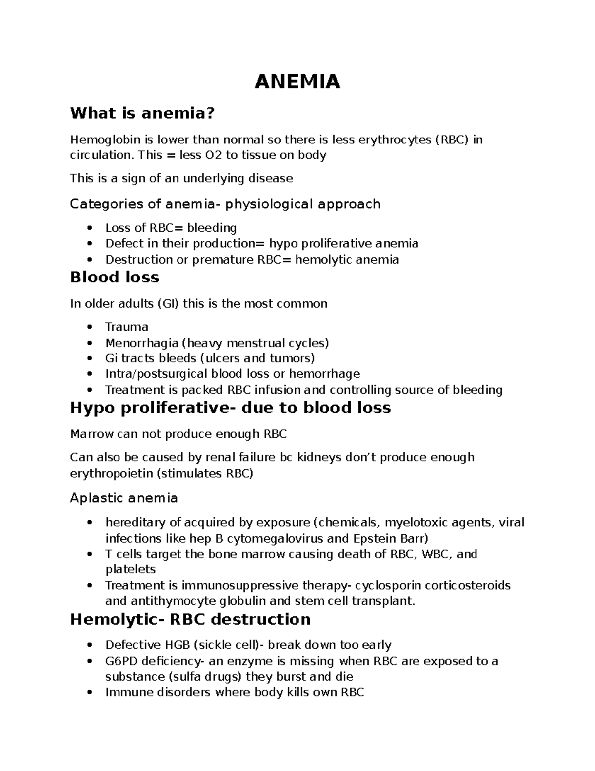 Anemia Overview: Causes, Types, and Treatments (NUR 101) - Studocu