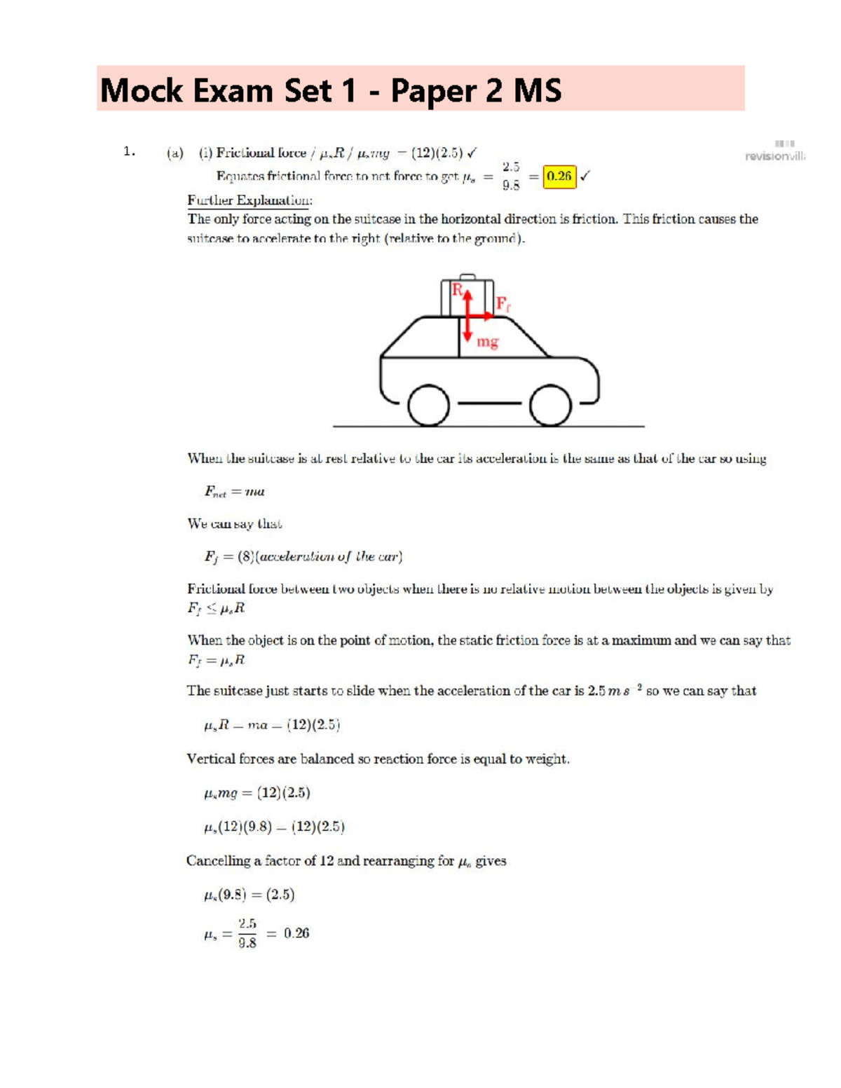 IBDP Physics HL Mock Exam Set 1 Paper 2 Mark Scheme - Studocu