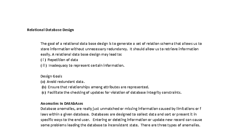 Database Design, Normalization & SQL Concepts (CS101) - Studocu
