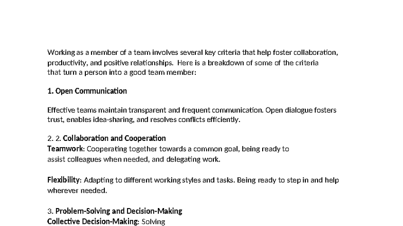 Teamwork Essentials: Key Criteria for Effective Collaboration - Studocu