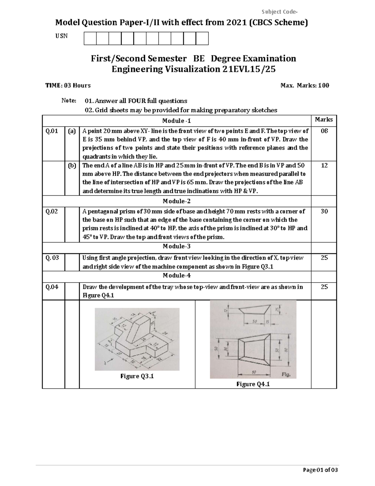 21EGDL15set2 - Model question paper set 2 of Engineering visualization of 21scheme - Subject ...
