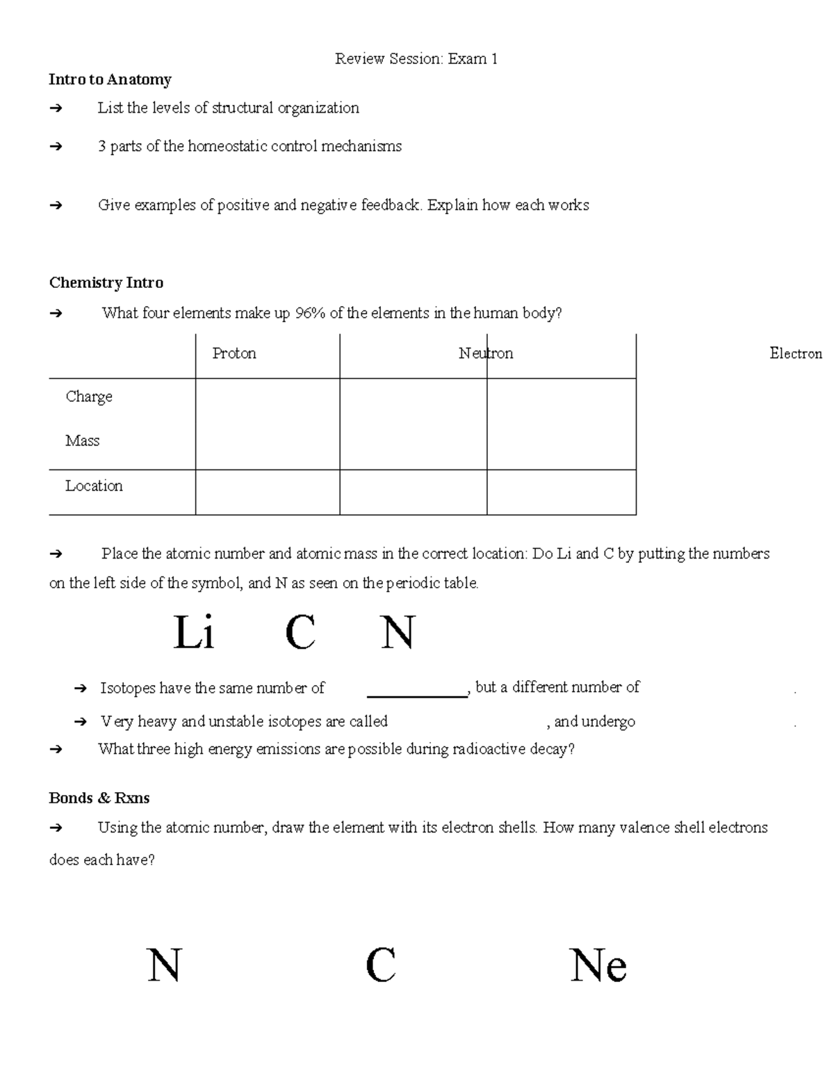 Review Session: Exam 1 Study Guide for Intro to Anatomy (BIOL 101 ...