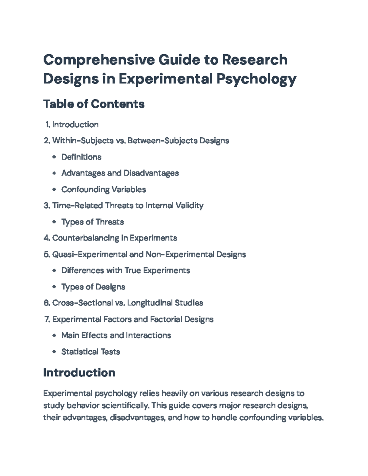 Comprehensive Guide to Research Designs in Experimental Psychology ...