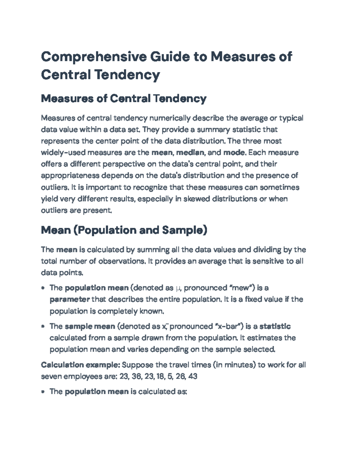 Comprehensive Guide to Measures of Central Tendency (STAT 101) - Studocu