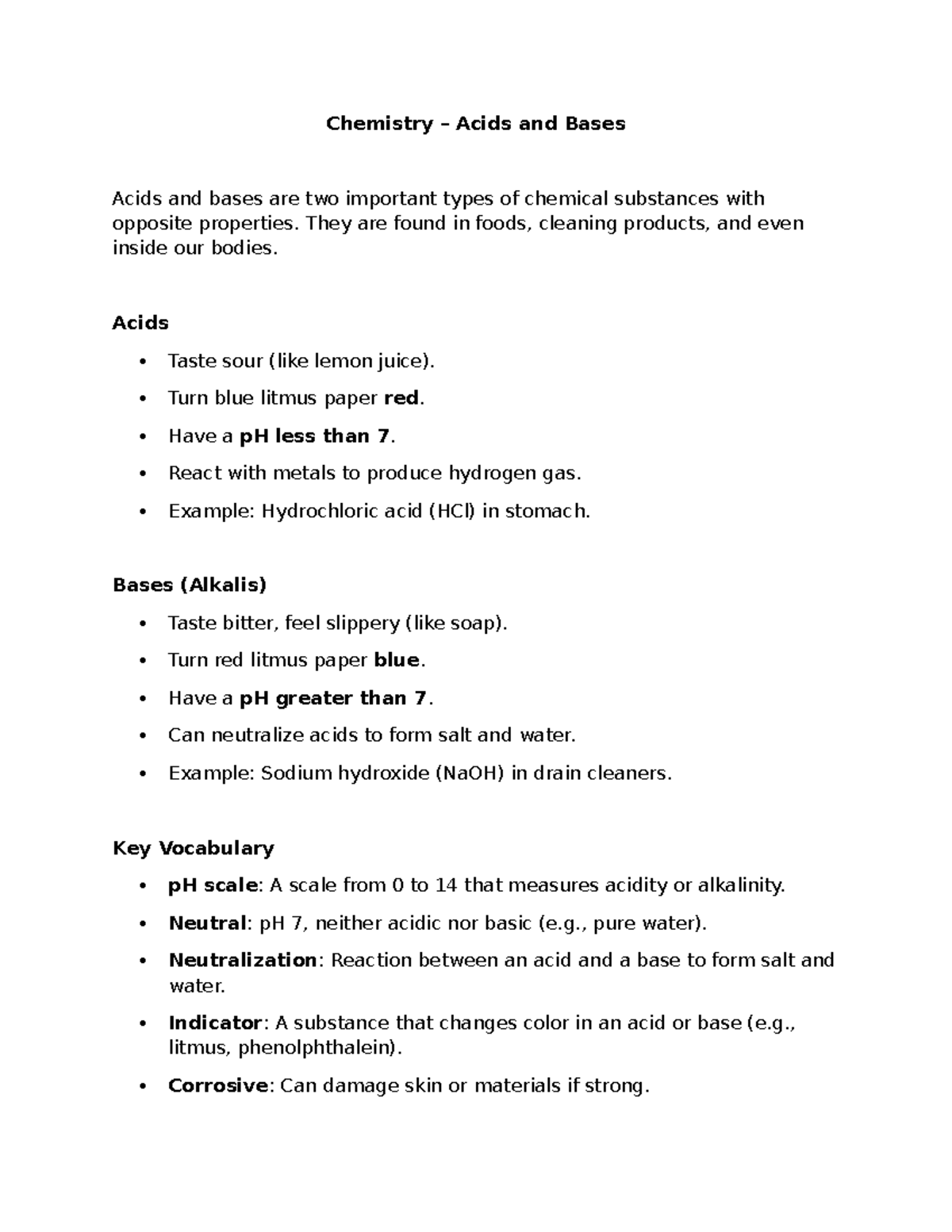 Chemistry 101: Acids and Bases Overview and Key Concepts - Studocu