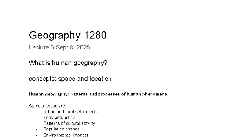 Geography 1280 Lecture Notes: Human Geography Concepts and Issues - Studocu