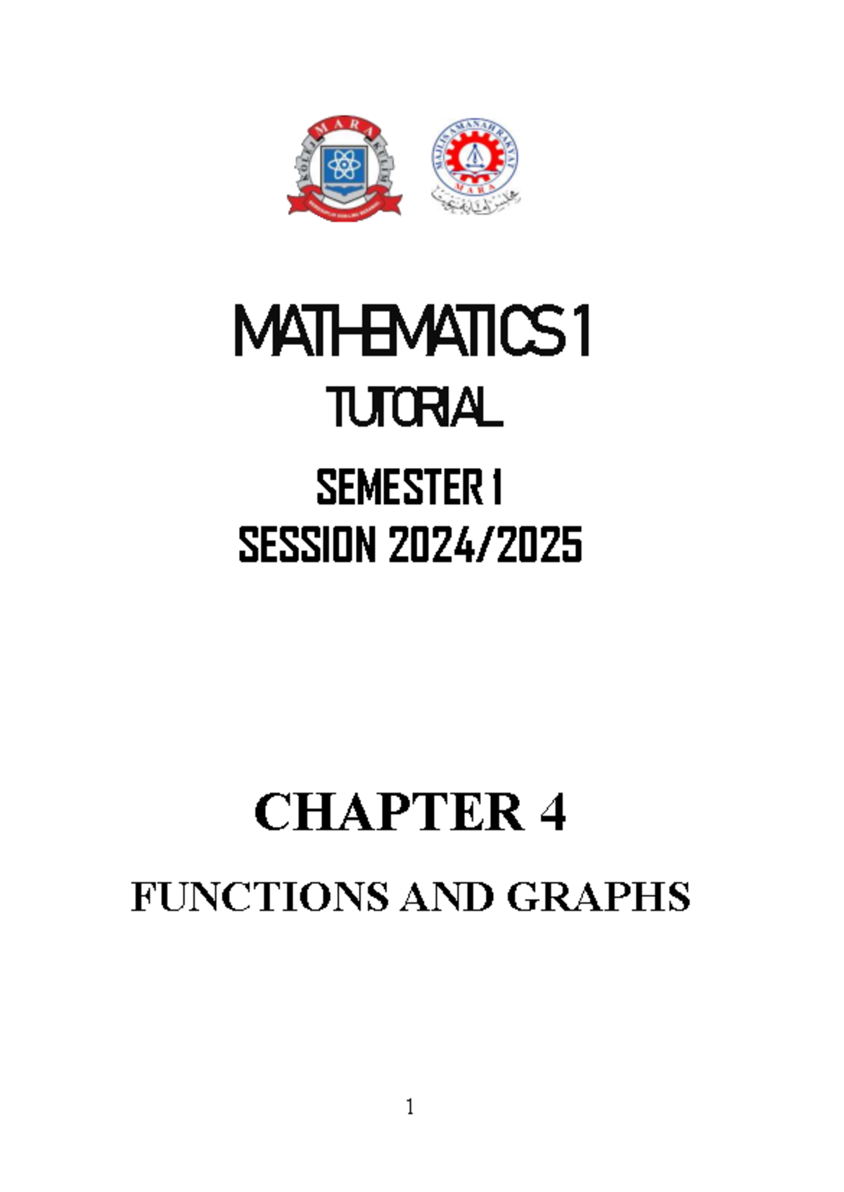 Maths 1 - Functions and Graphs Tutorial Solutions (Sem 1, 2024/25 ...