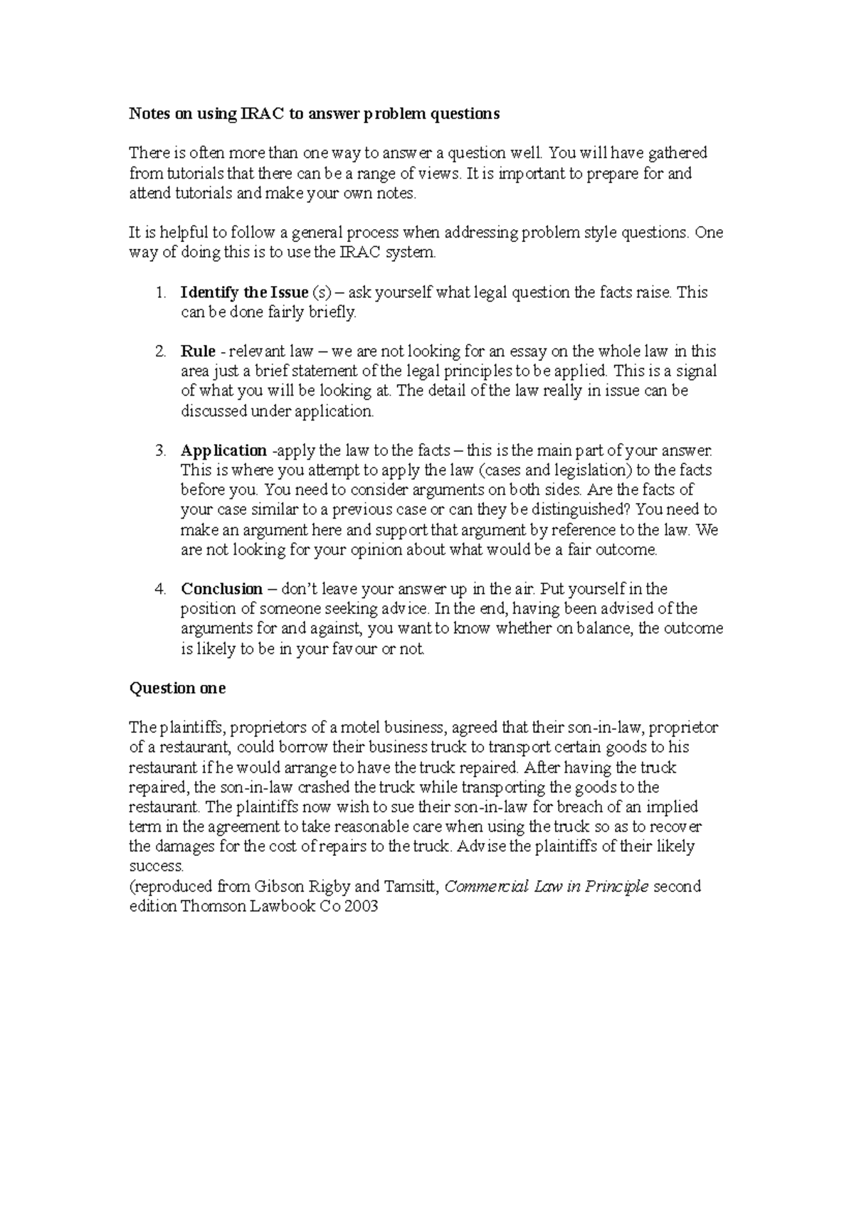 Notes on using IRAC to answer problem questions - You will have ...