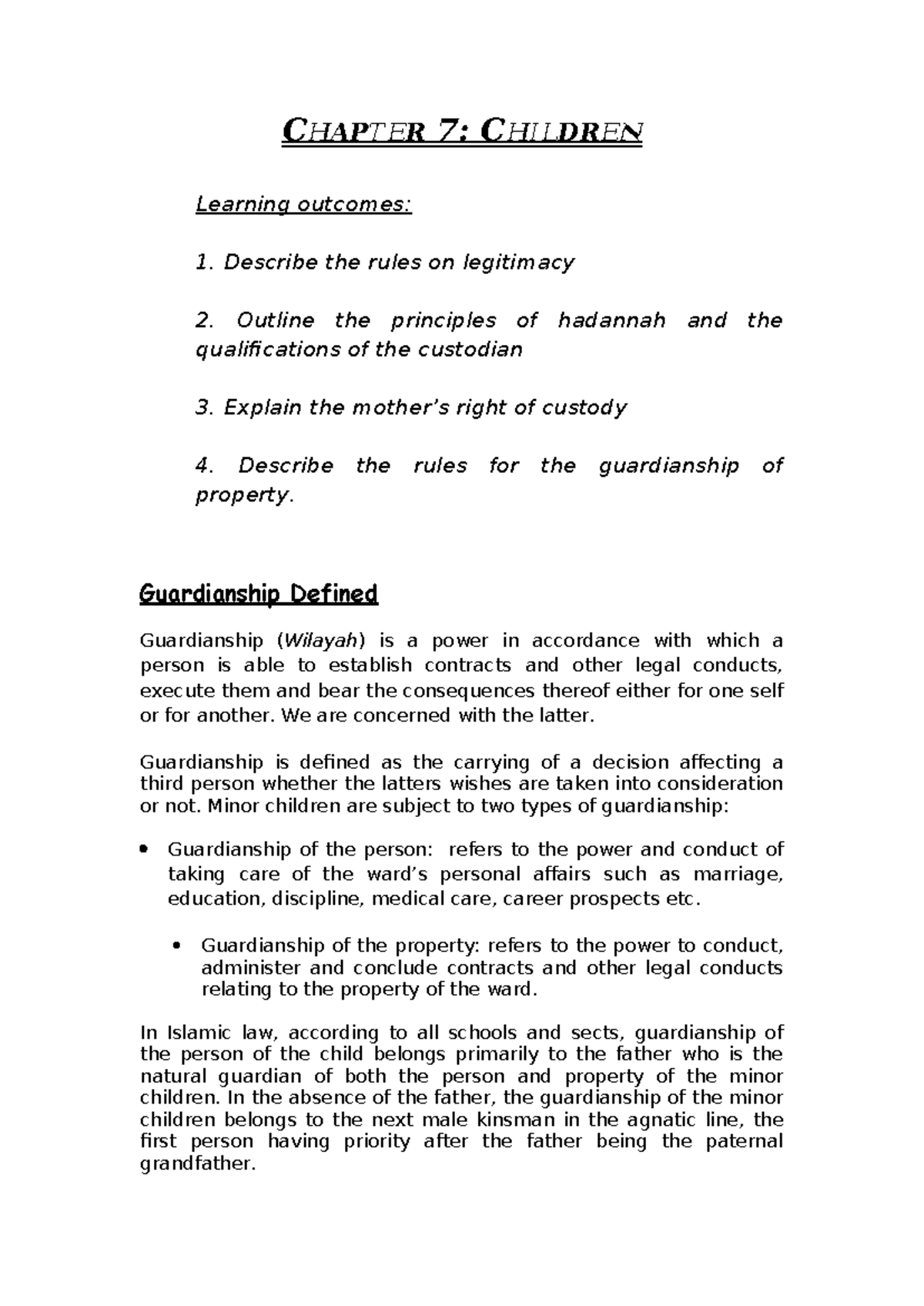 Custody and Guardianship in Islamic Law: Key Principles and Cases - Studocu