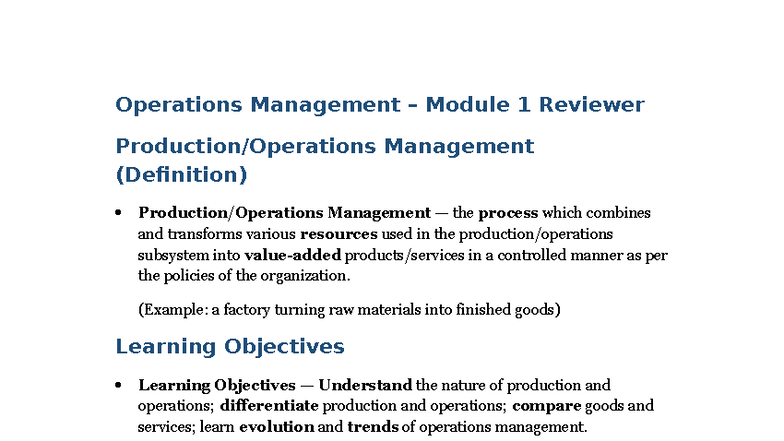 Operations Management 1977: Module 1 Review & Key Concepts - Studocu