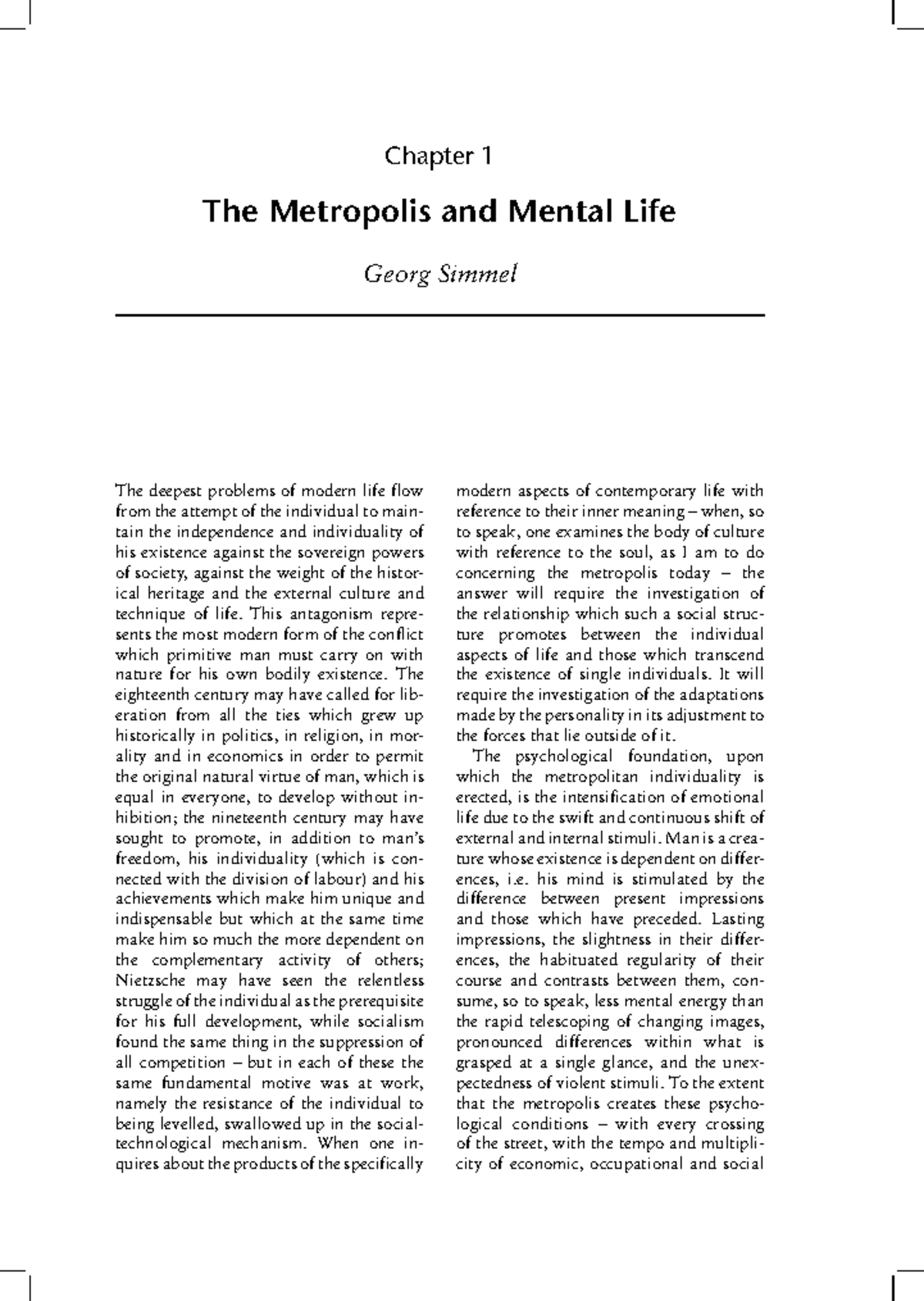 Chapter 1: The Metropolis and Mental Life - Analysis & Key Findings ...